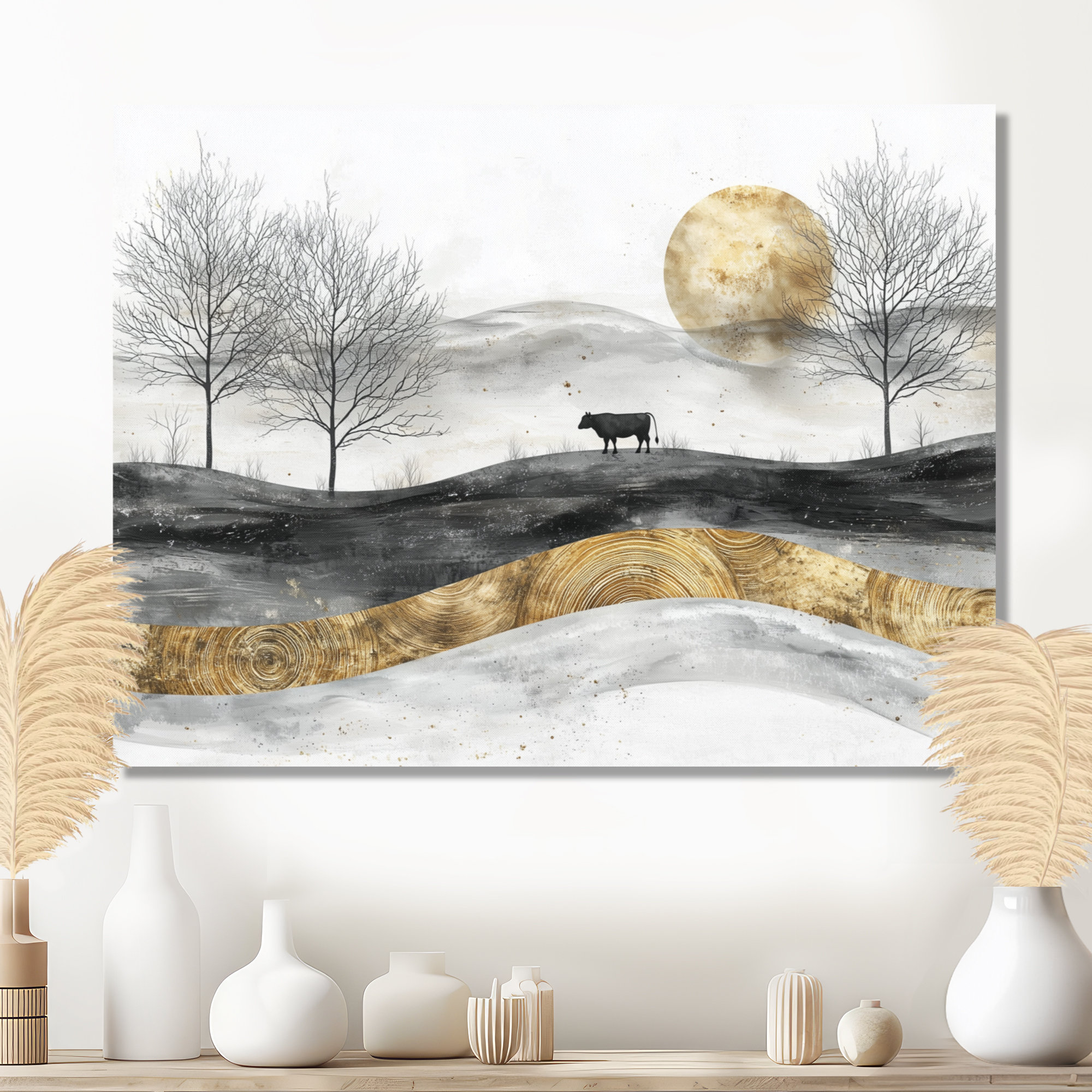 August Grove® Cow Into A Bold Farm Landscape IV - Farm Wall Art | Wayfair