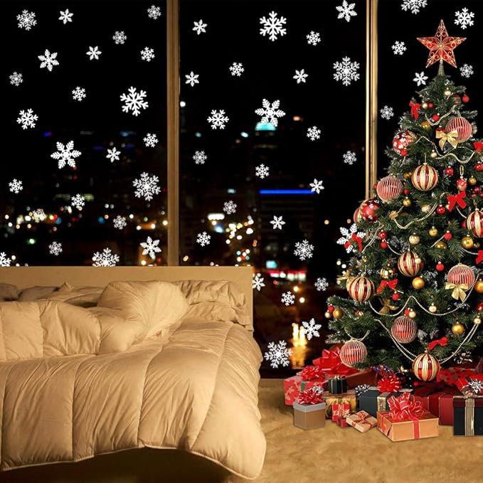 The Holiday Aisle® LUDILO 135Pcs Christmas Window Clings Snowflakes ...