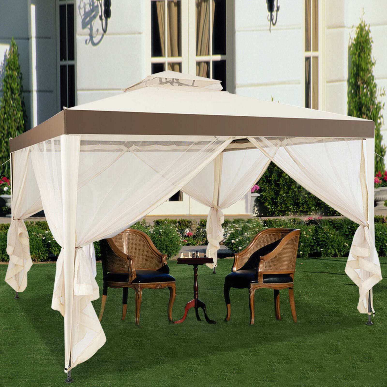 Costway Gazebo de patio en acier de 10 pieds de largeur x 10 pieds de ...