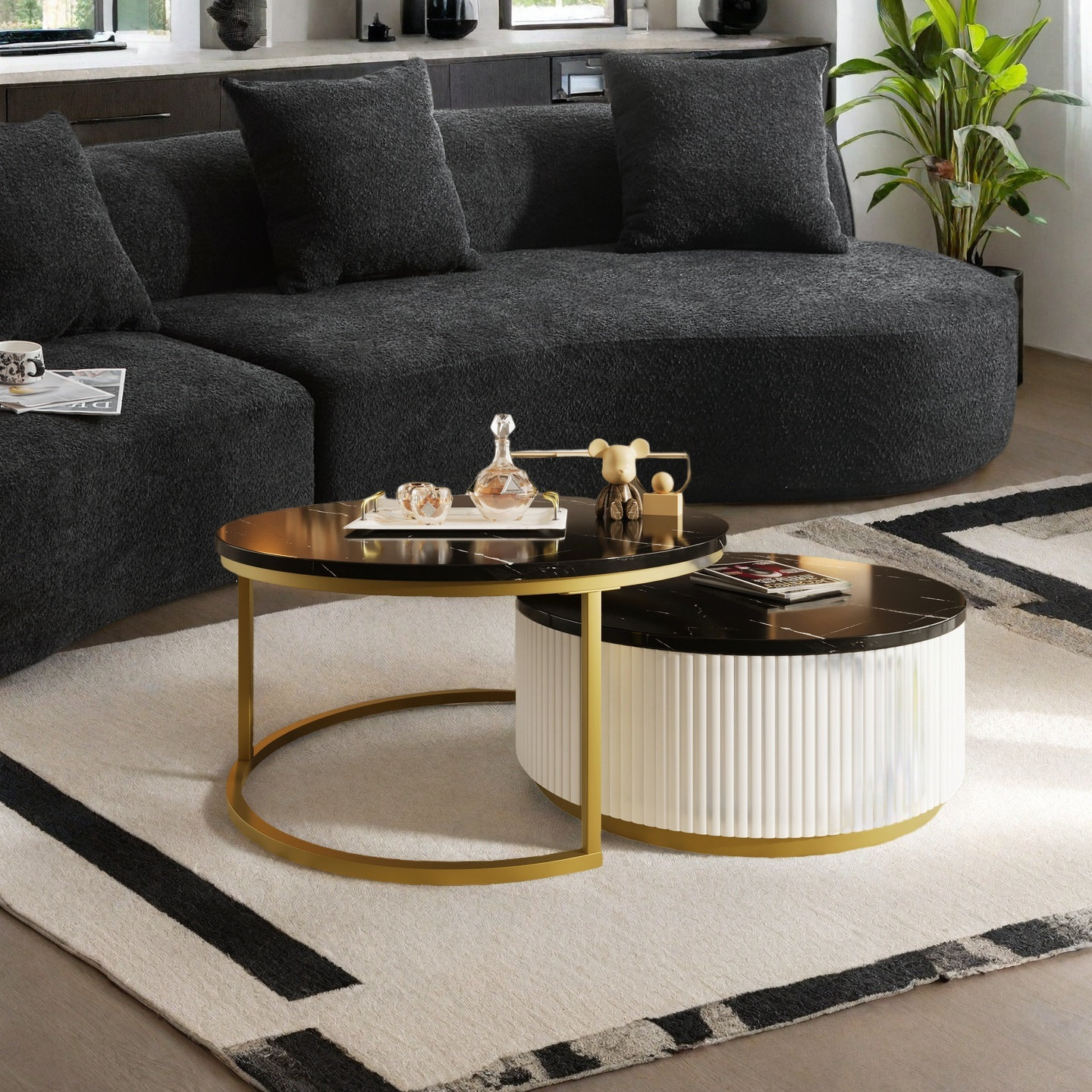 Mercer41 Arca Round Nesting Coffee Table with Drawer & MDF Top ...