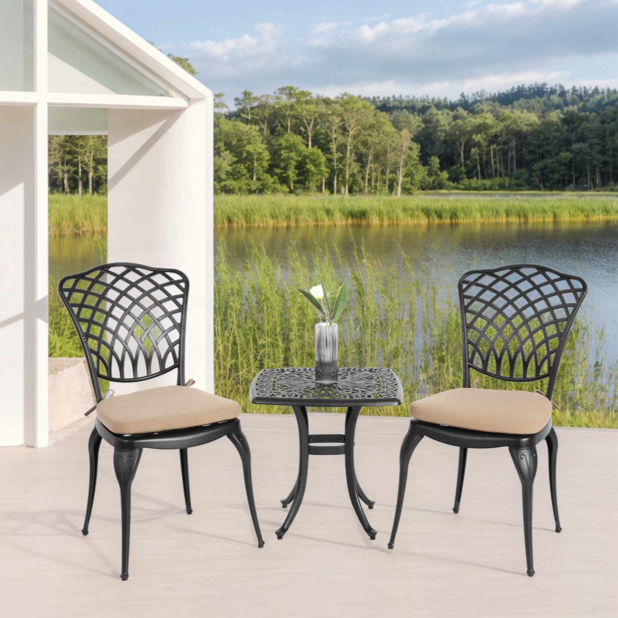 World Menagerie Bistro Set 3 Piece Rustproof Cast Aluminum Patio ...