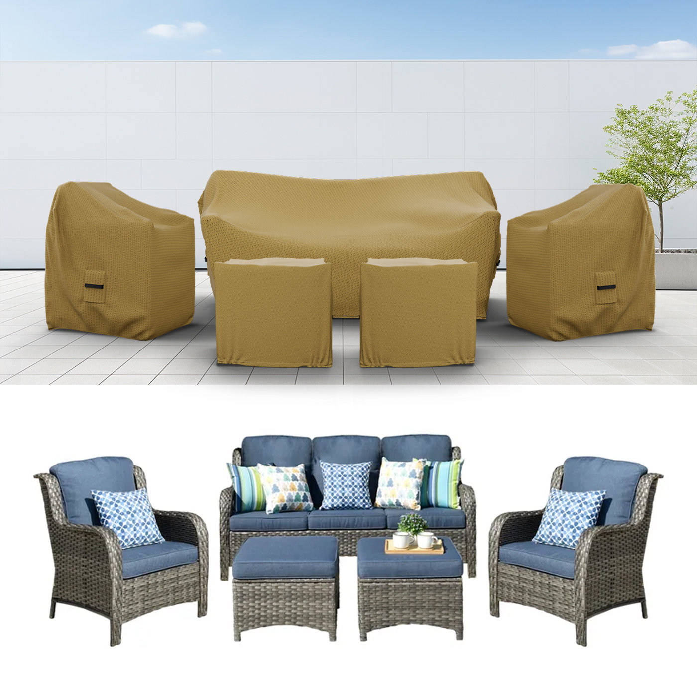 Arlmont & Co. Patio Furniture Cover Set, 5 Piece Outdoor Furniture ...