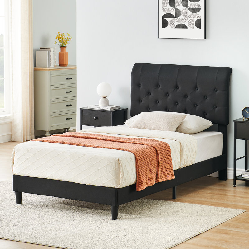 Winston Porter Black Upholstered Twin Bed Frame & Reviews | Wayfair