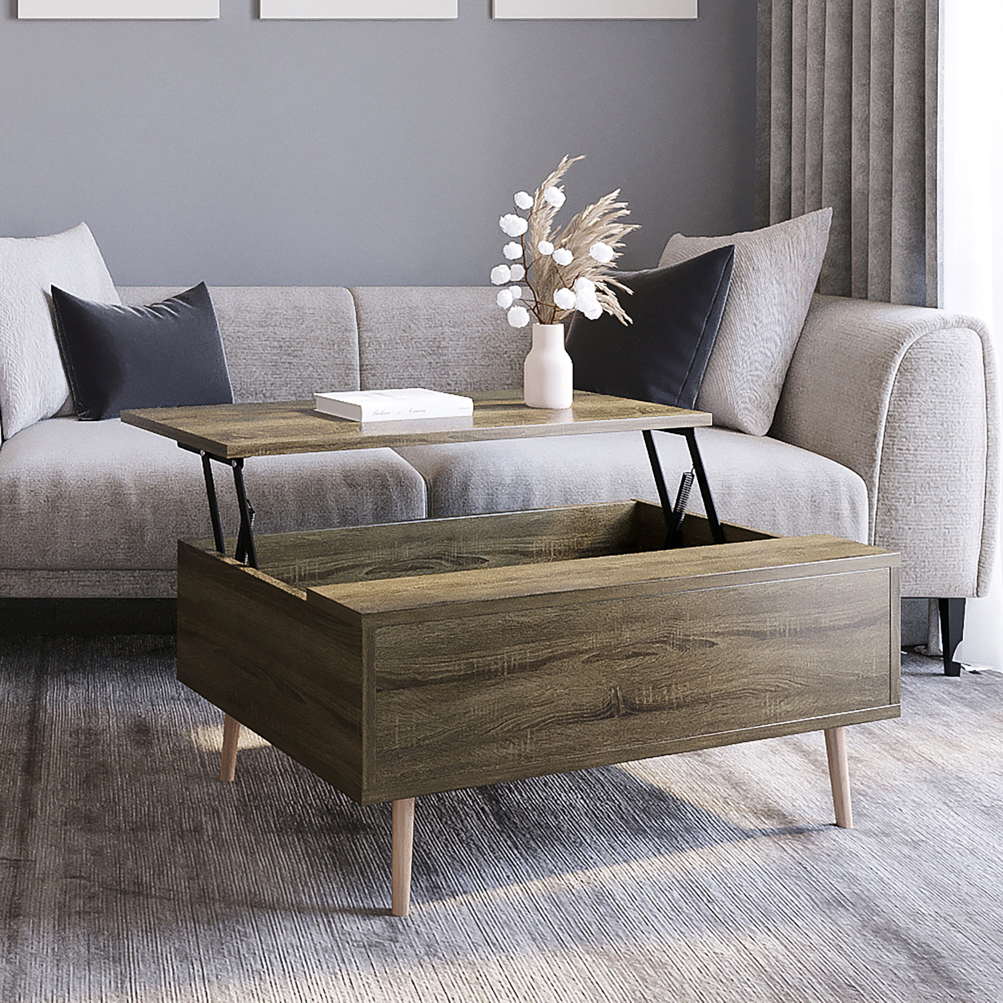 Corrigan Studio® Cooper Rustic Mid-Century Modern Lift-Top Coffee Table ...