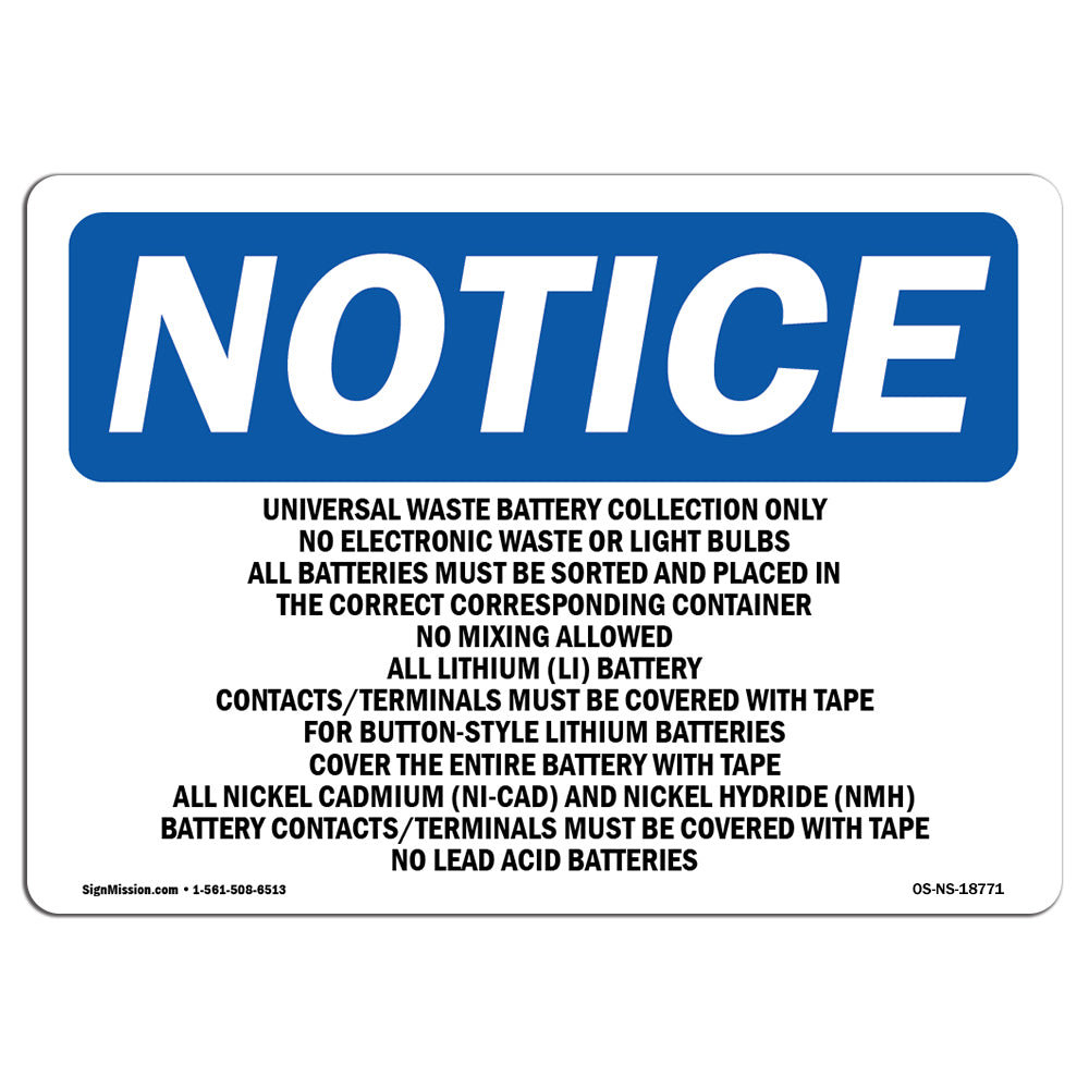 SignMission Universal Waste Battery Collection Only Sign | Wayfair