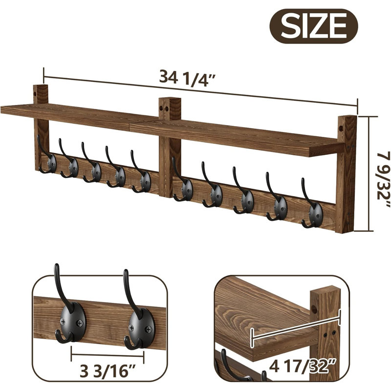 Millwood Pines Wooden Extra Long Wall Bracket With Shelf | Wayfair