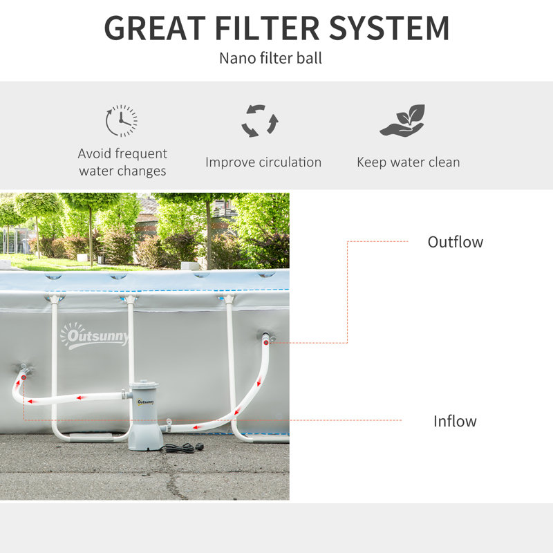 Outsunny 11ft x 7ft x 32in Steel Frame Pool with Nano Filter Pump | Wayfair
