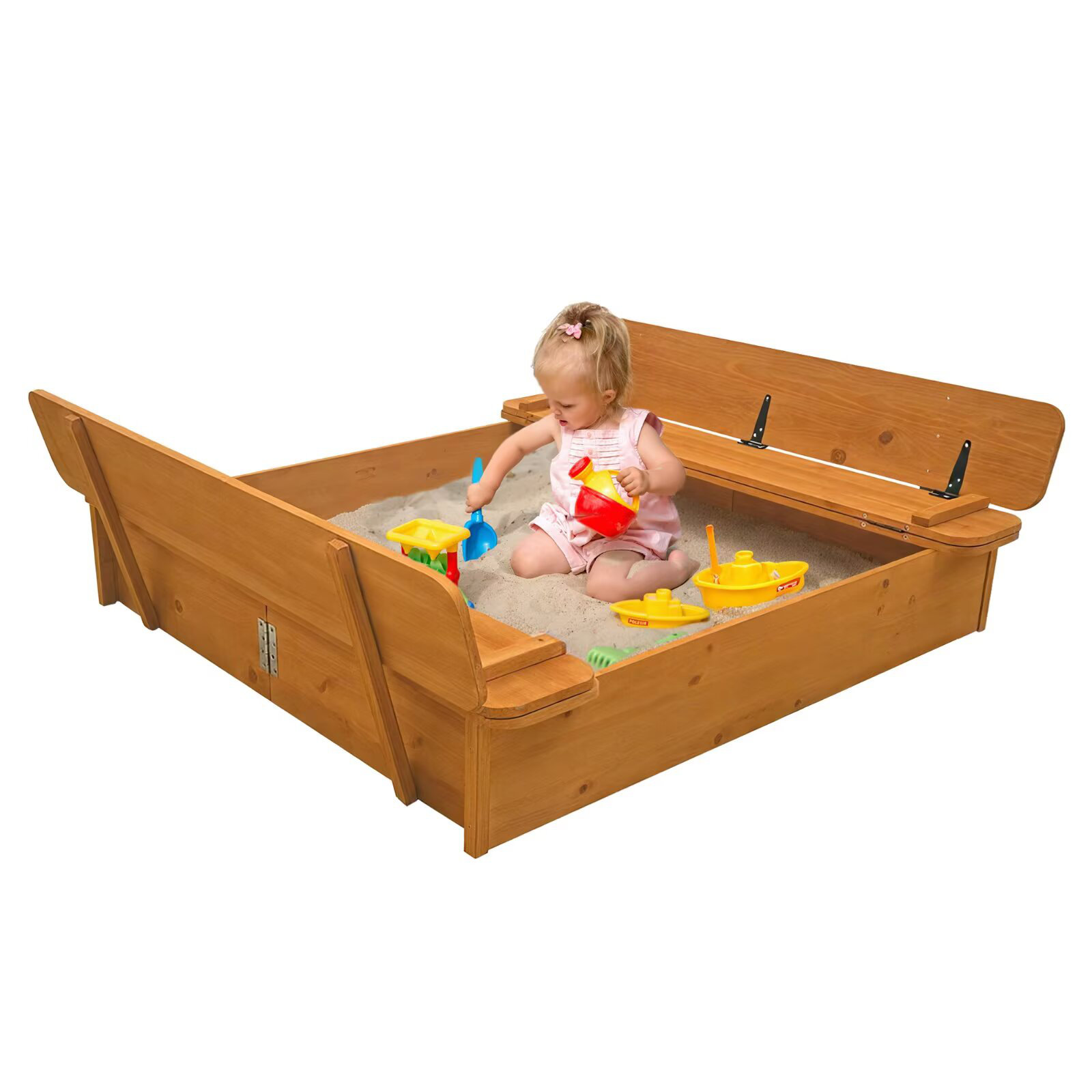RUNSHED Large Wooden Kids Sandbox with Lid – Outdoor Sand Box for Kids ...