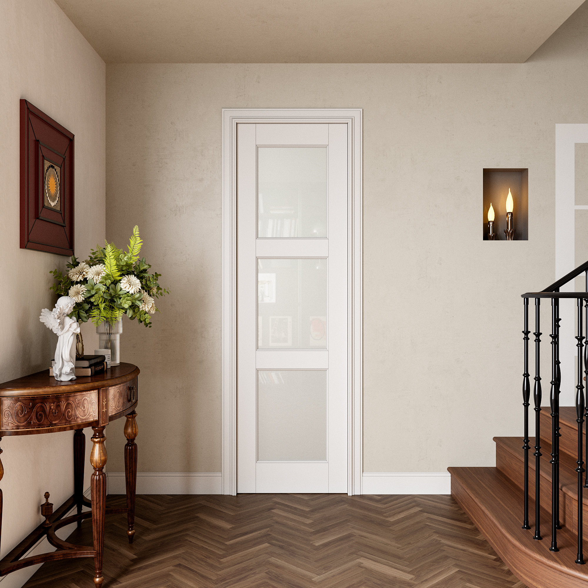 Home Worthy Interior Frosted Door 3-Lite Solid Core Pantry Slab Door ...