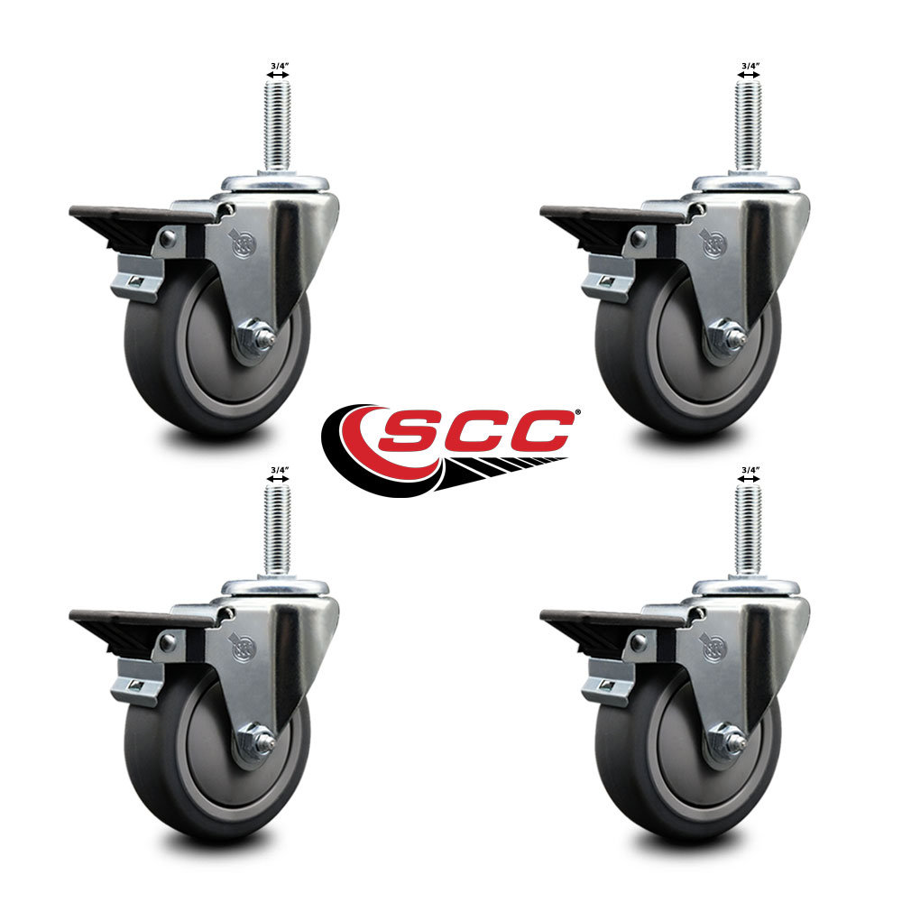 Service Caster 4 Inch_Thermo Rubber Wheel Swivel 3/4 Inch_Threaded Stem ...