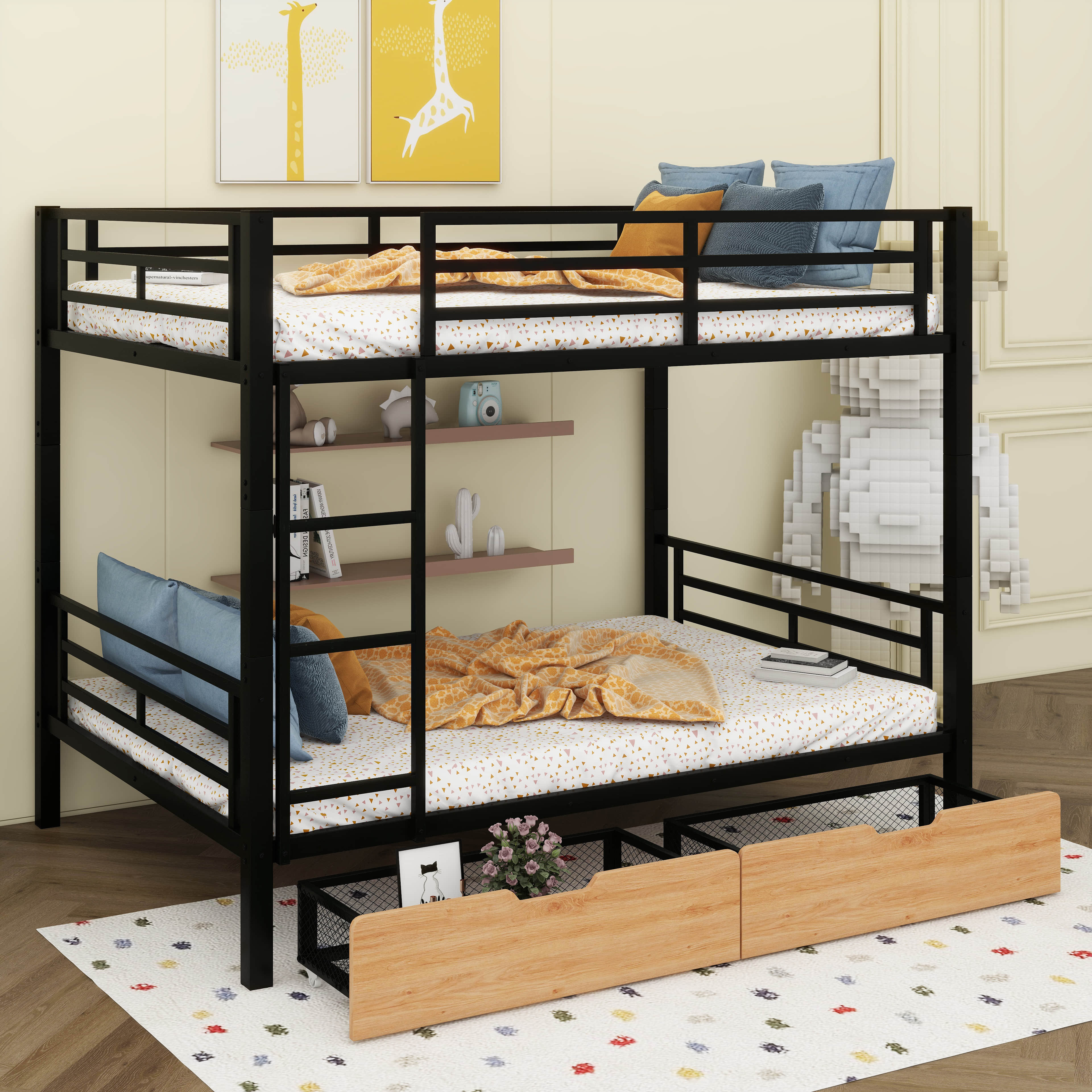 Mason & Marbles Full Size Metal Convertible Bunk Bed With Two Inbuilt ...