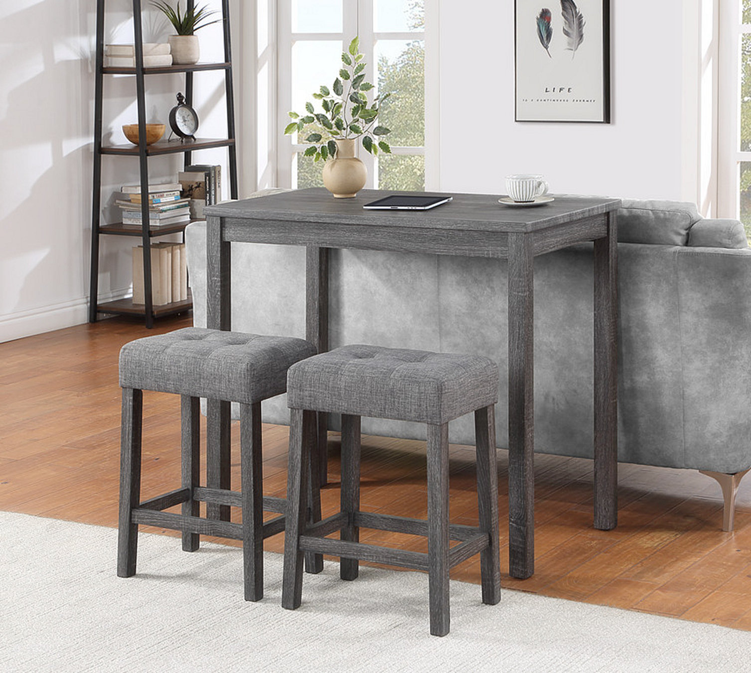 Lark Manor™ 3 Piece Counter Height Pub Table Set With Tufted Linen ...