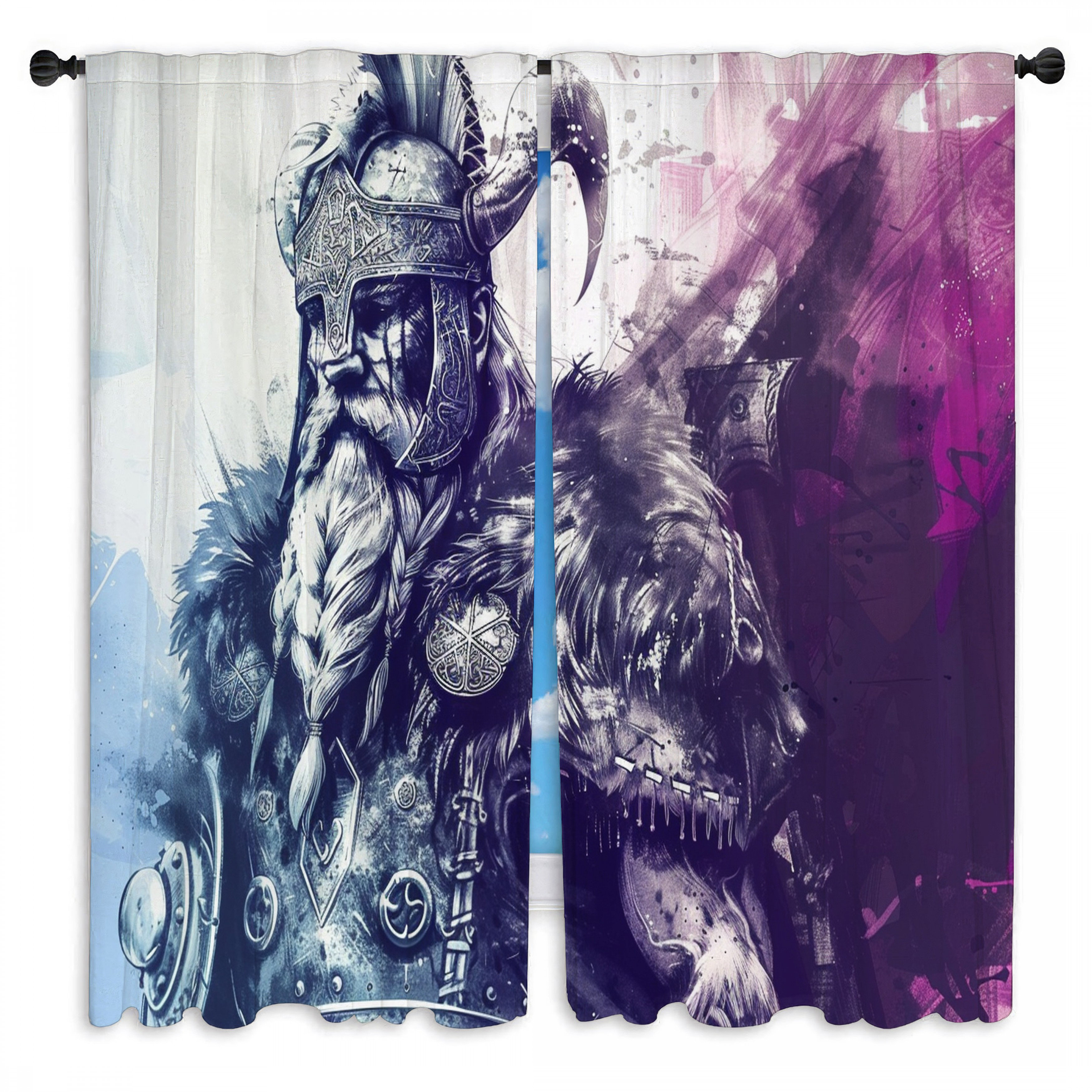 Hokku Designs Viking Warrior Window Curtains Mythology Gothic Drapes ...