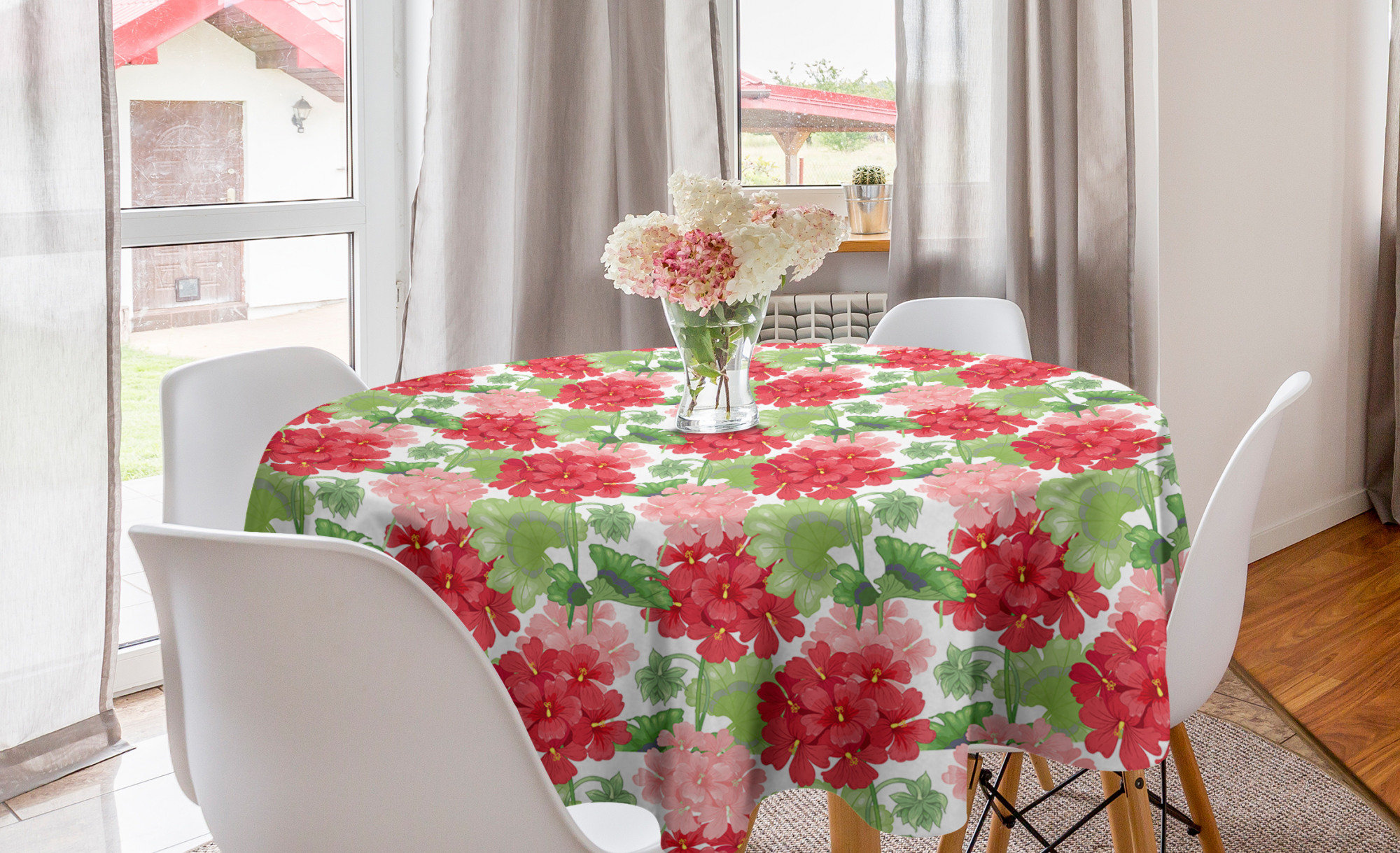 East Urban Home Geraniums Round Tablecloth, Image Of Victorian Style ...