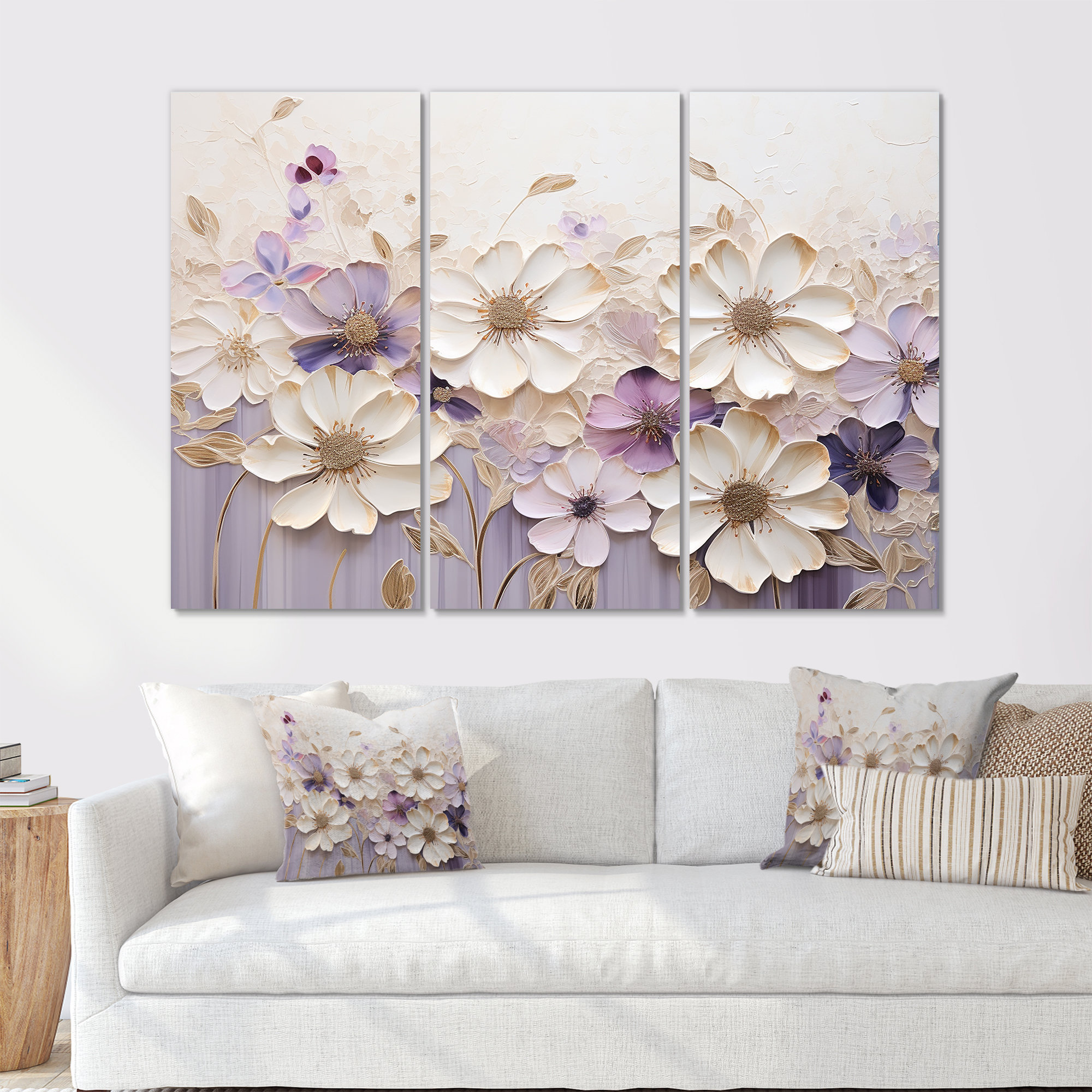 Design Art Beige And Purple Adorned Violets I - Violets Wall Art Print ...