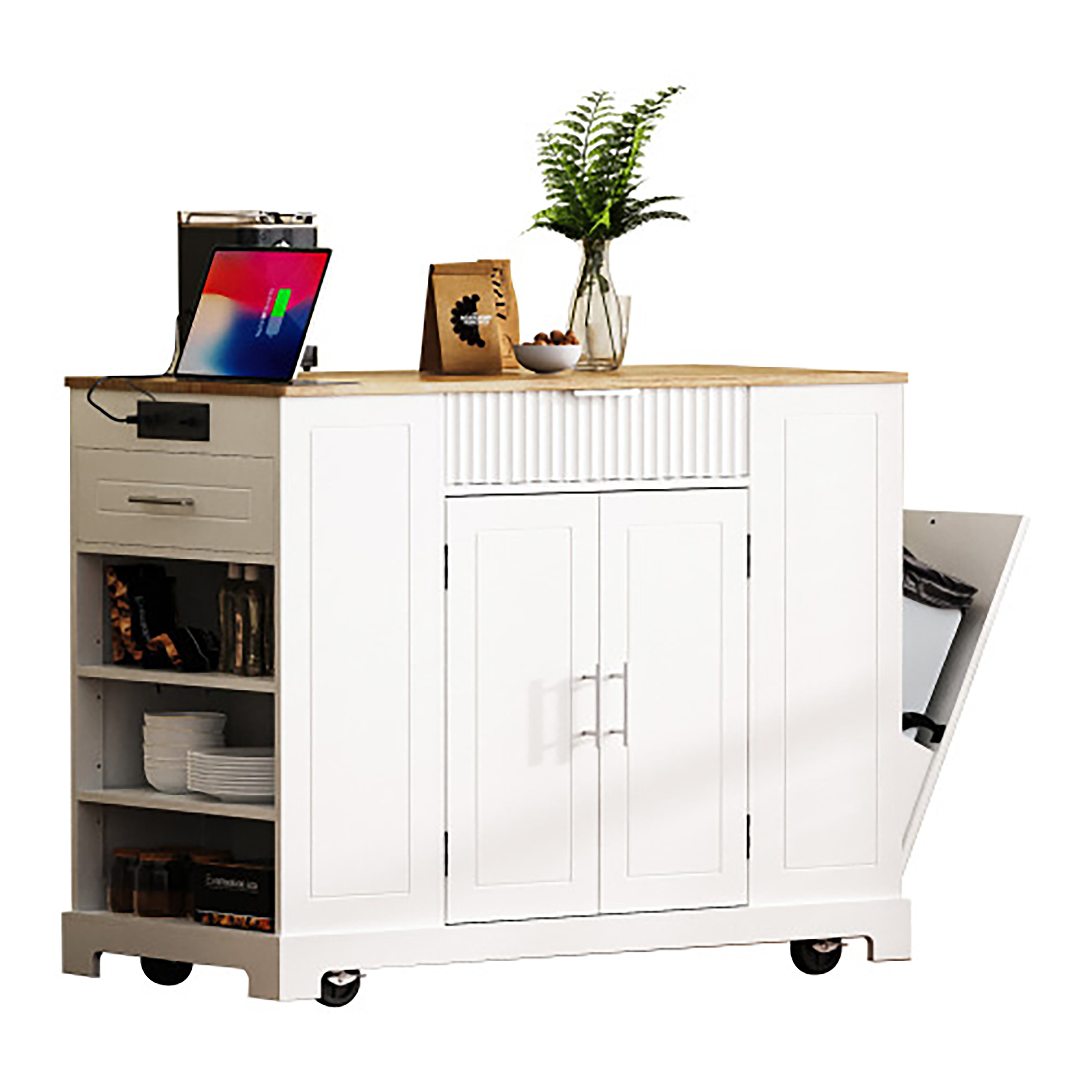 Lark Manor™ Rolling Kitchen Island On Wheels With 3 Drawers&Cabinet, Storage And Power Outlet ...