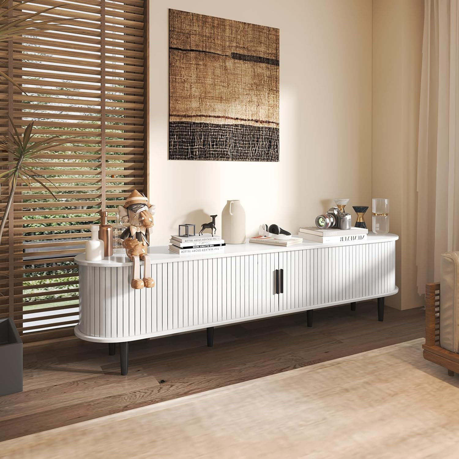 Latitude Run® Mid-Century Modern TV Stand TV Console with Tambour Doors ...