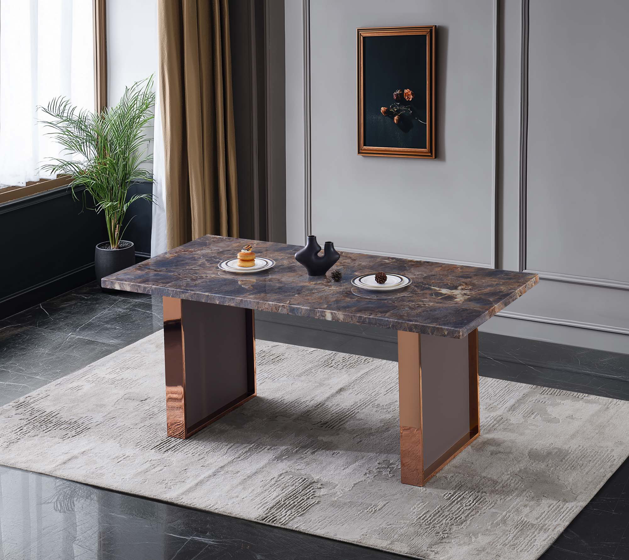Ivy Bronx Faux Marble MDF Dinning Table For 6 Or 8(Only Table ...