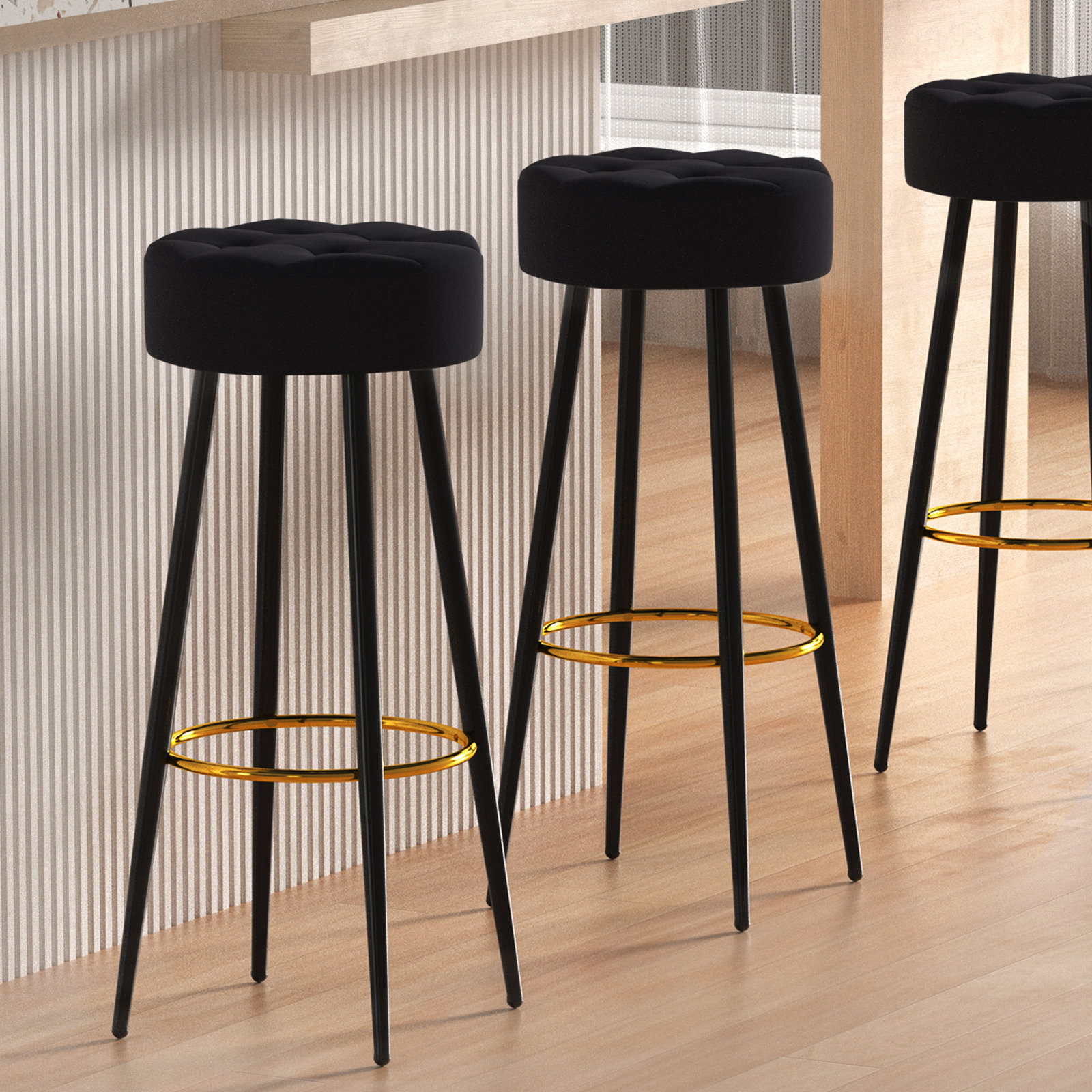 Everly Quinn Backless 30" Upholstered Round Kitchen Bar Stools | Wayfair