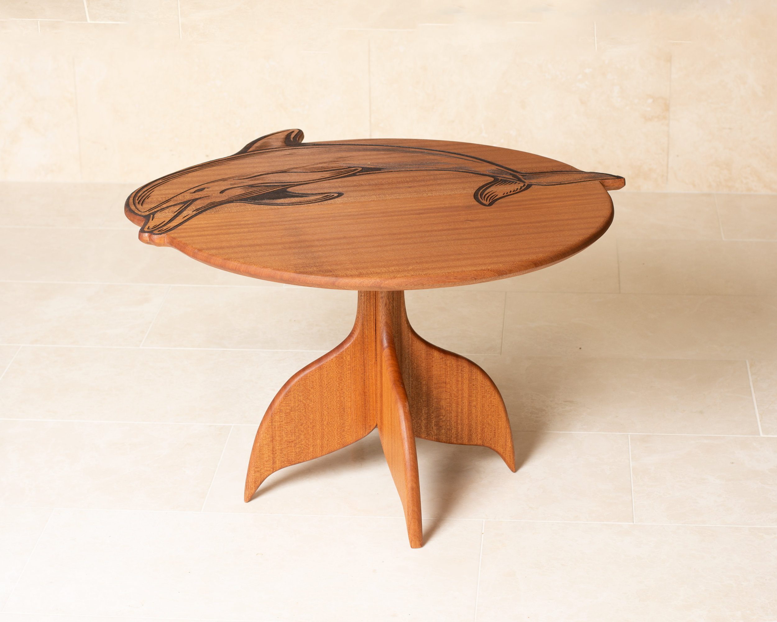 Loon Peak® Dolphin Engraved Coffee Table, Round Hardwood Table, Artisan ...