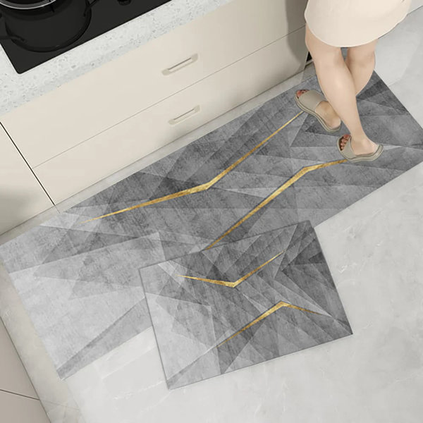 Ivy Bronx 2 Pieces Modern Gold Washable Kitchen Runner Mats Non-slip ...