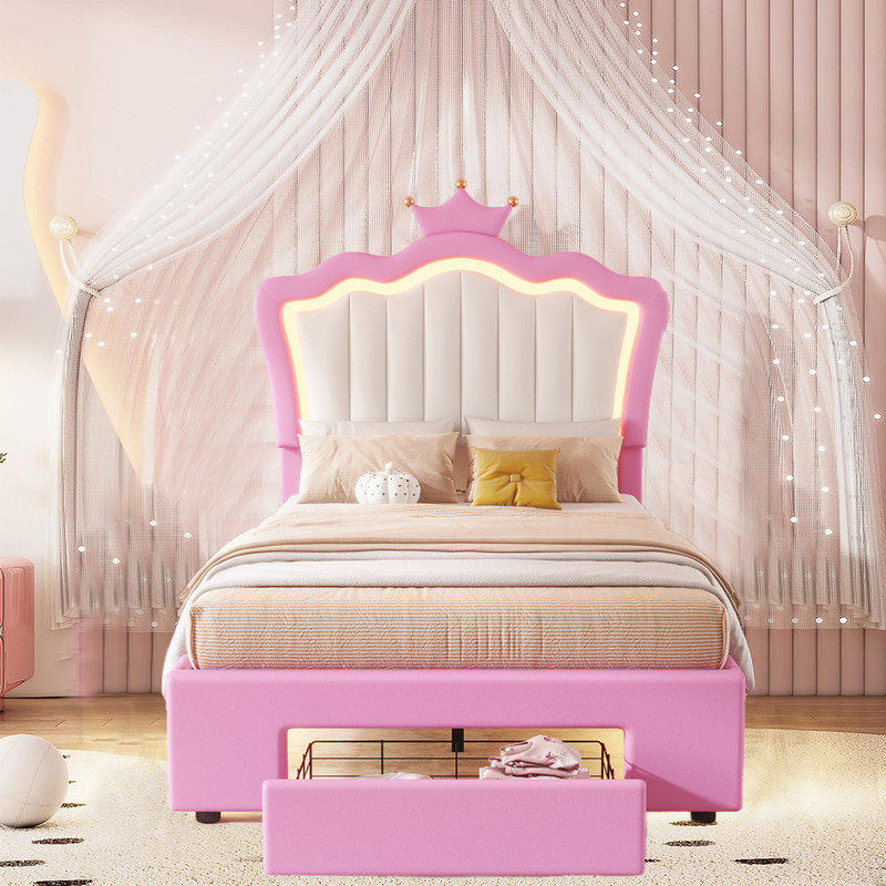 House of Hampton® Upholstered Princess Bed Frame with Crown Headboard ...