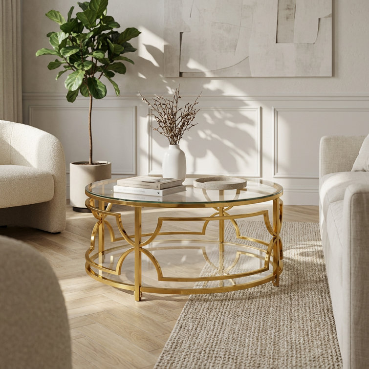 Wrought Studio Modern Round Coffee Table with Tempered Glass Top and ...
