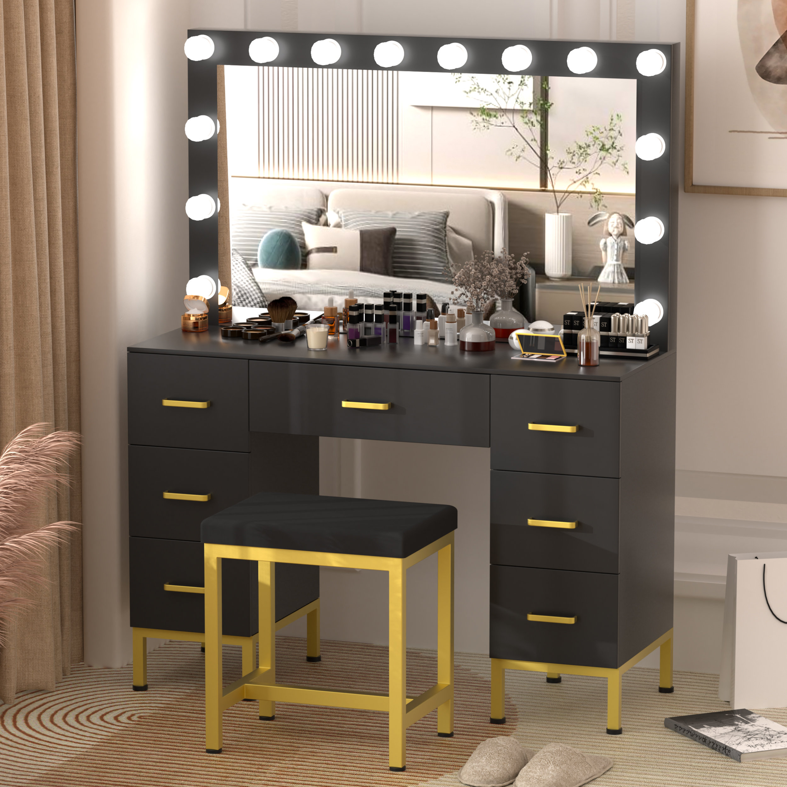 Everly Quinn Marquavious 43.3" Large Makeup Vanity & Reviews | Wayfair