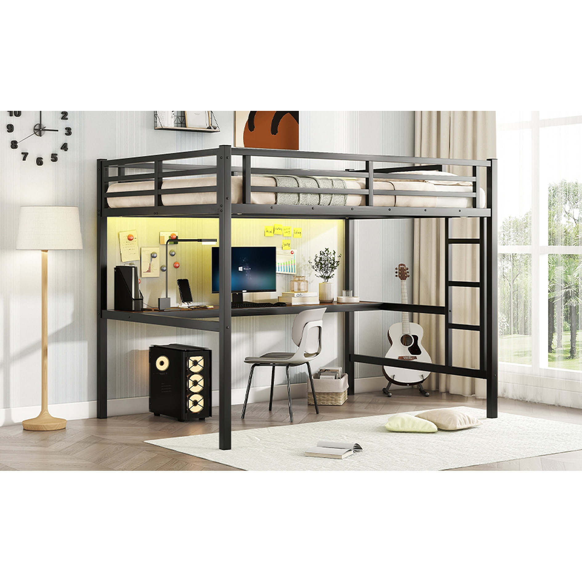 Mason & Marbles Full Metal Loft Bed With Desk, Power Socket, Led ...