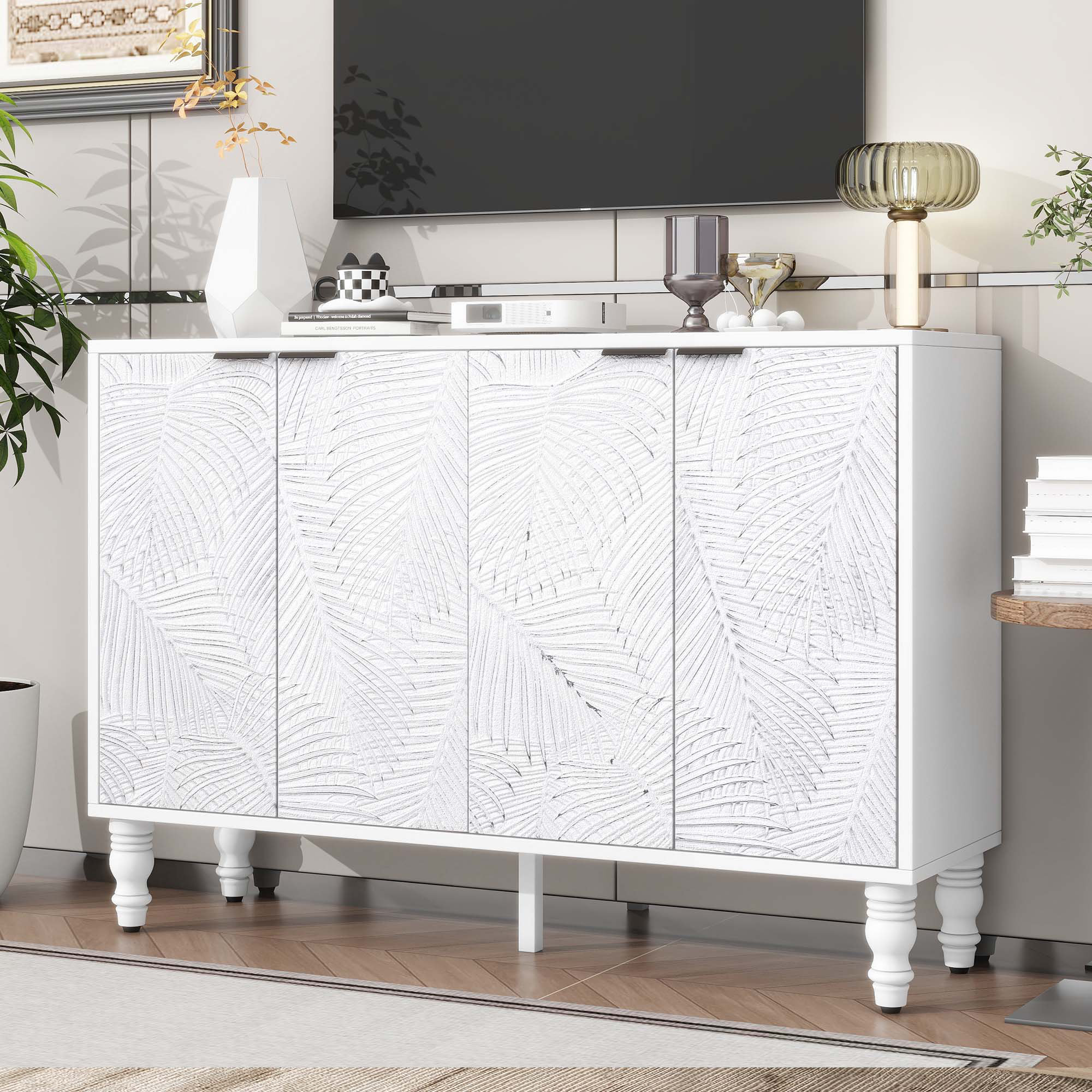 Charlton Home® 4 Doors Storage Media Console Cabinet with 3 Spacious ...