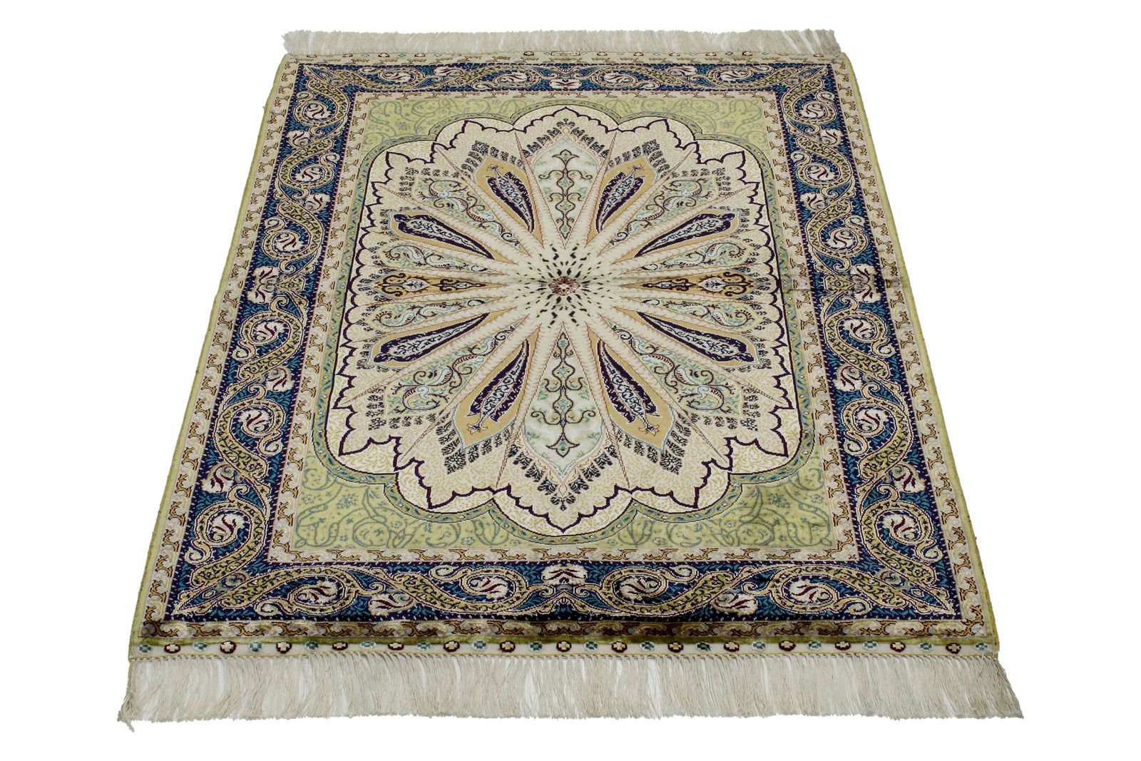 Home and Rugs 3x4 Green and Navy Turkish Silk Rug | Wayfair