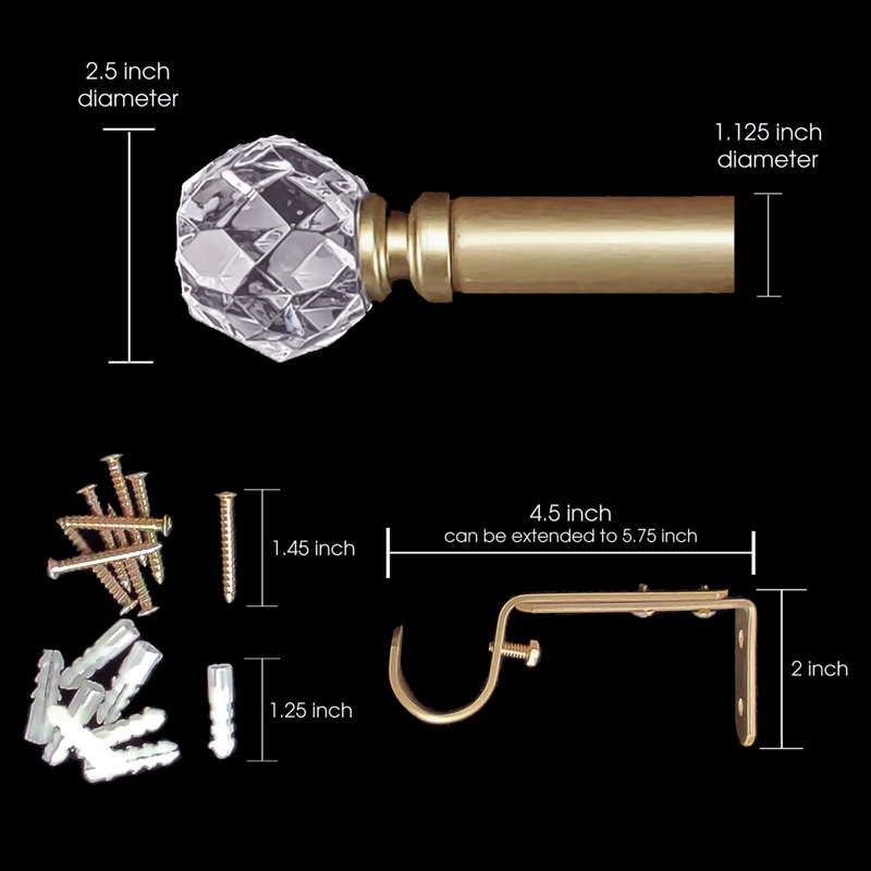 House of Hampton® Harri Bridgon Clear Faceted Single Curtain Rod Set ...