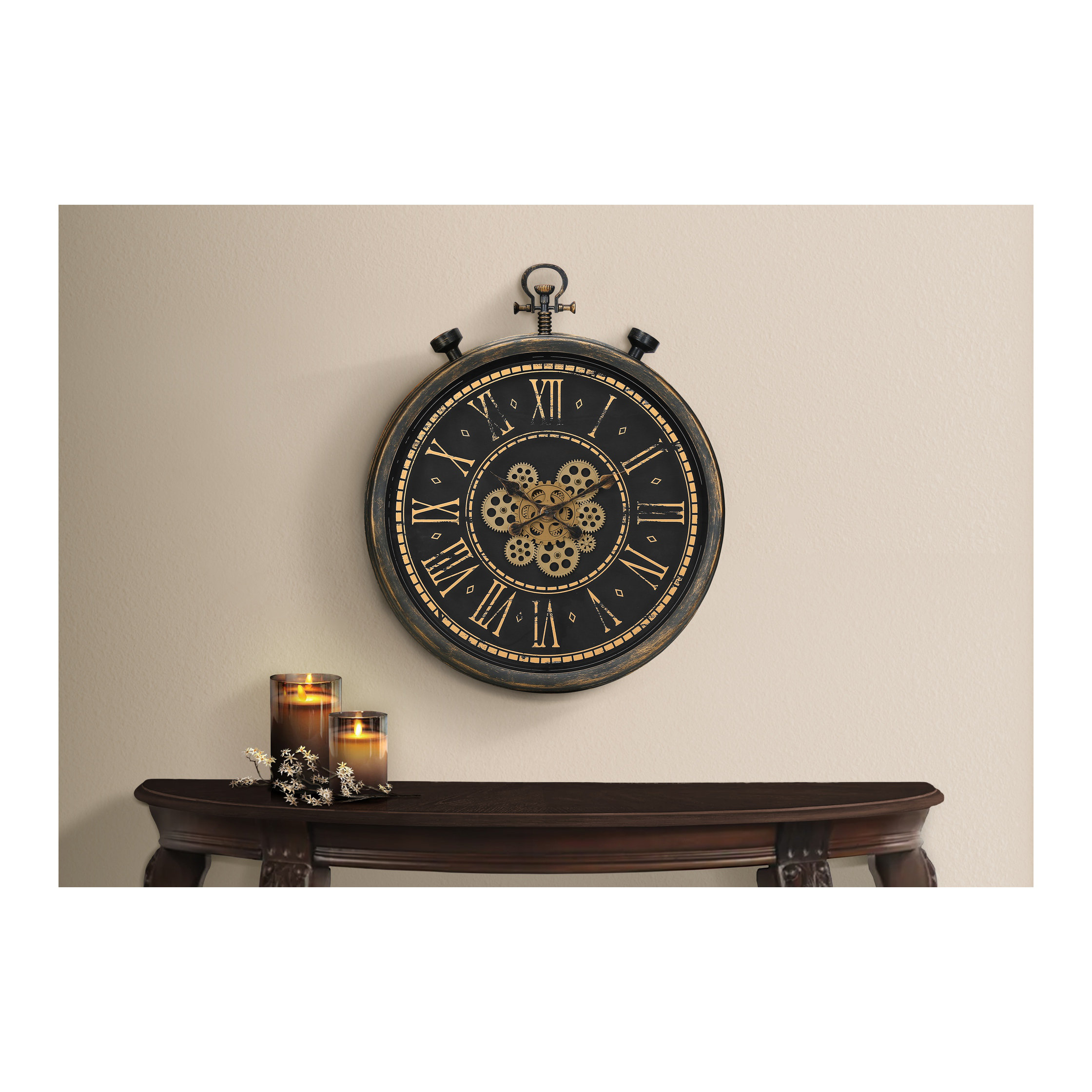 Canora Grey Clocks, 24" Round, Gear Mechanism, Wall Clock, Brown ...