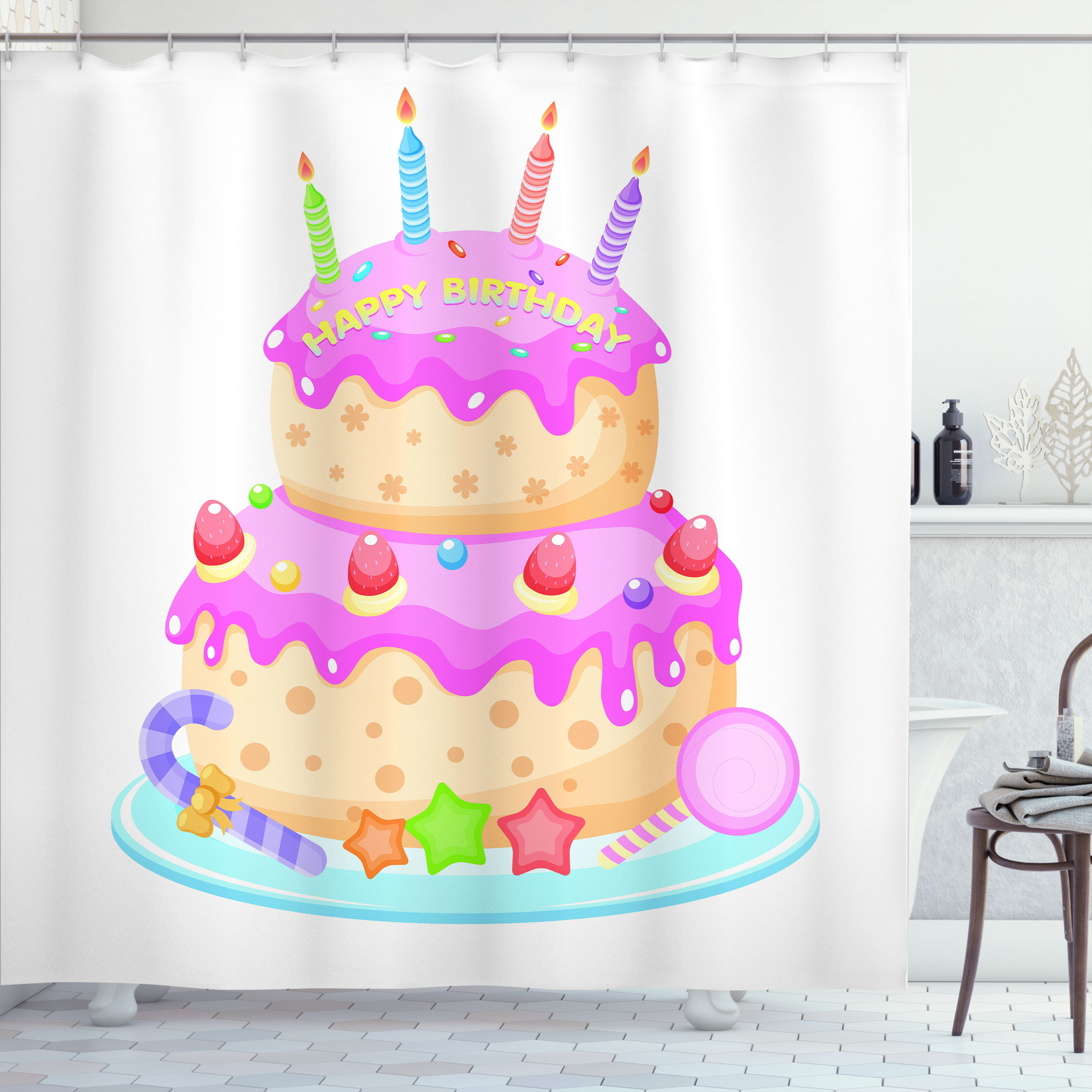 East Urban Home Mayhue Birthday Party Shower Curtain Candles and ...