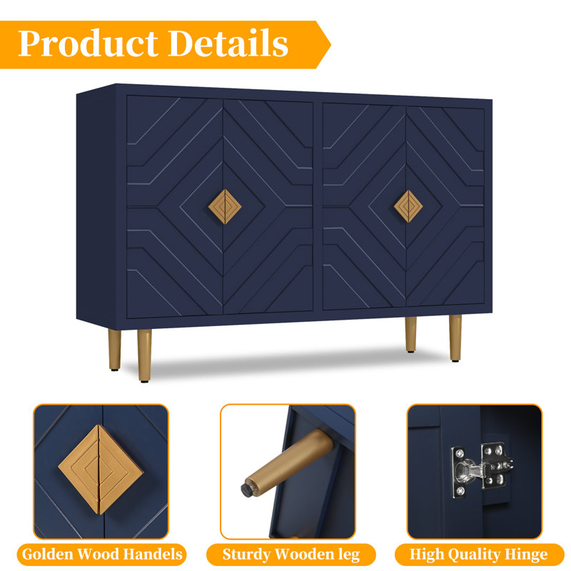 Mercer41 Shonnell 47.8'' Modern Sideboard Cabinet with 4 Embossed ...
