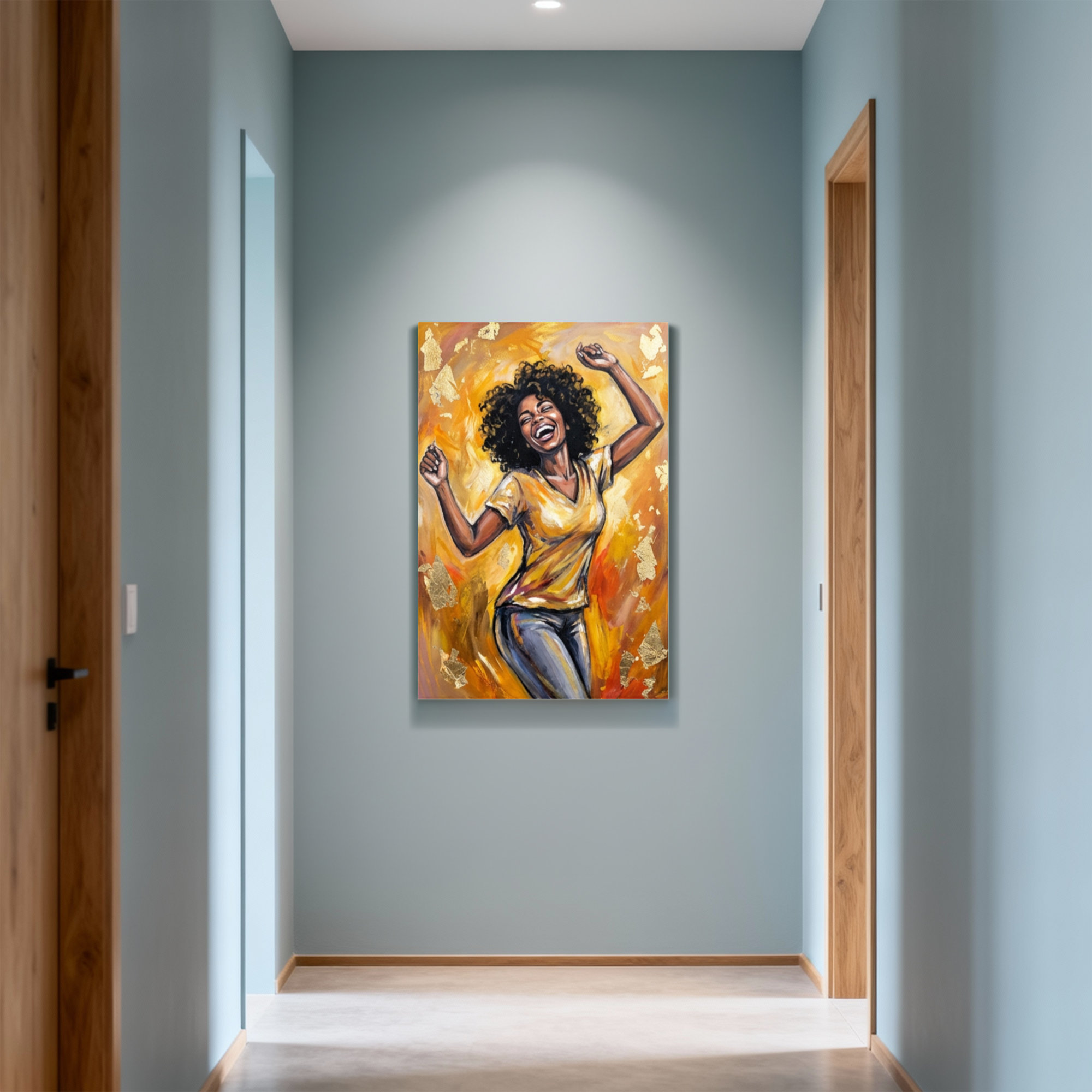 Mercer41 Abstract Joyful Woman Dancing With Golden Background | Wayfair