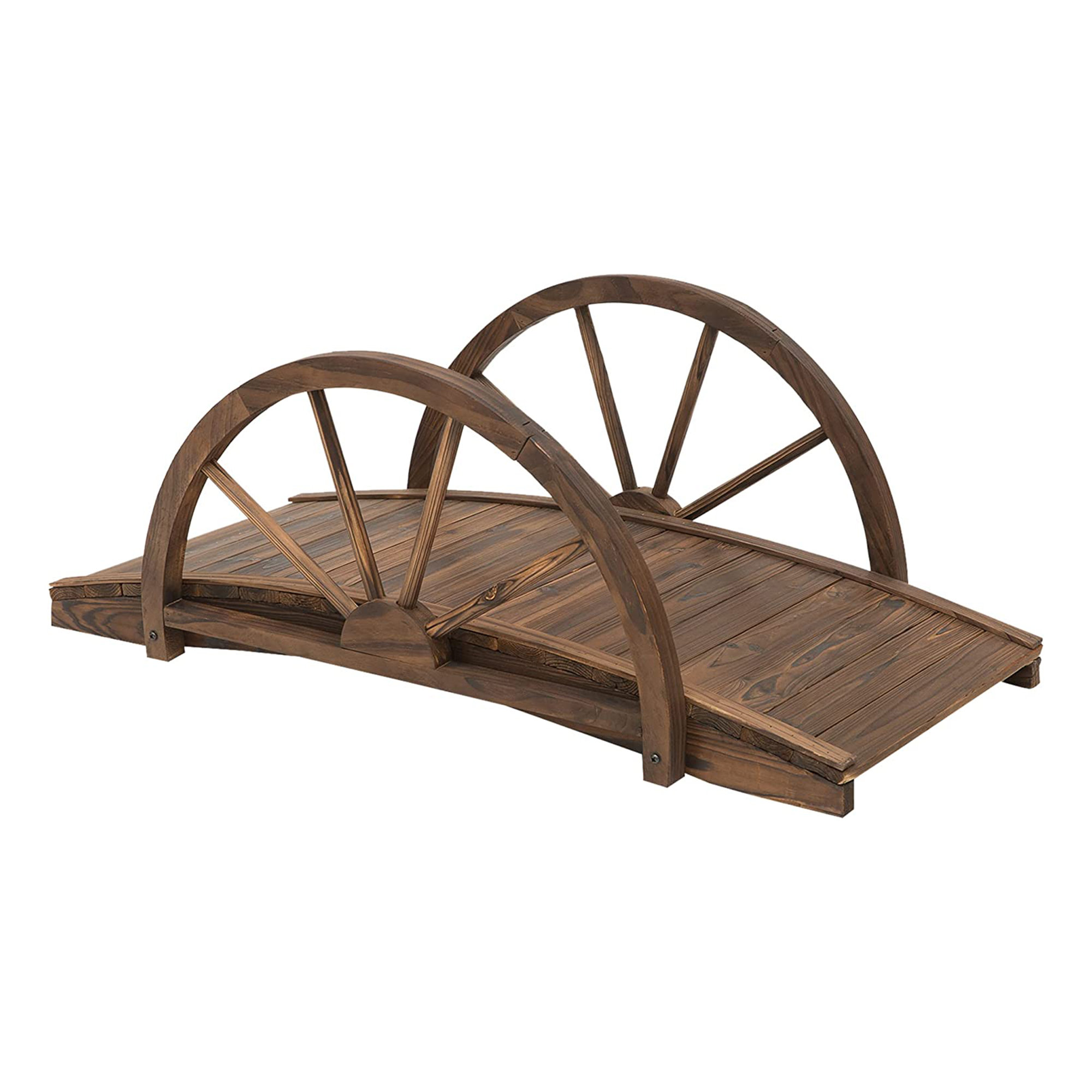 Outsunny 3.3ft Wooden Garden Bridge Arc Footbridge with Half-Wheel ...