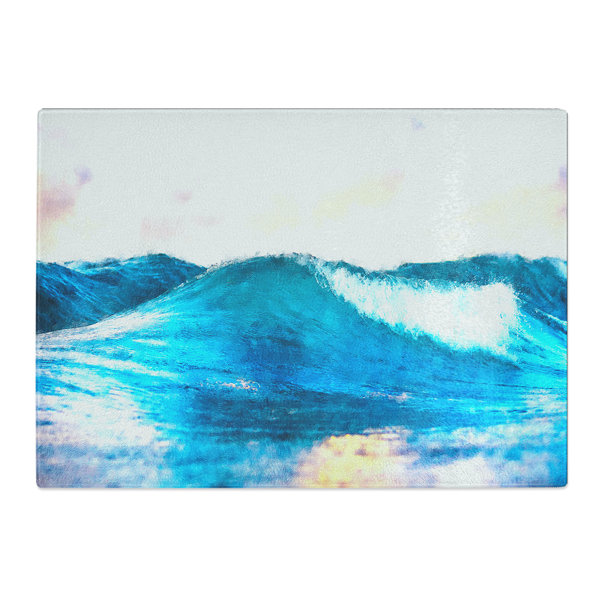 East Urban Home Tempered Glass Rolling Ocean Waves Chopping Board ...