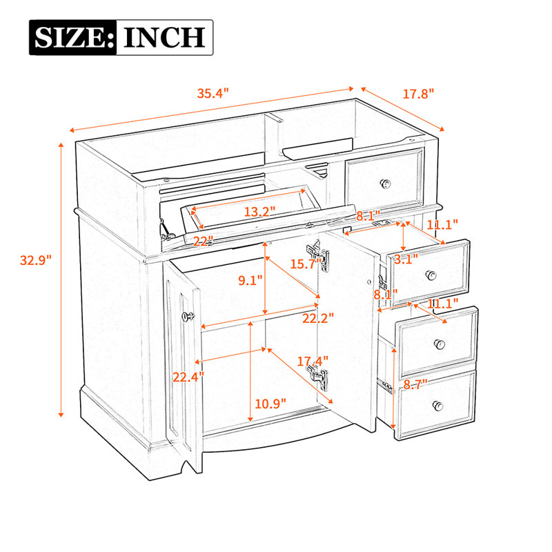 Winston Porter Bathroom Vanity without Basin Sink with 3 Drawers ...