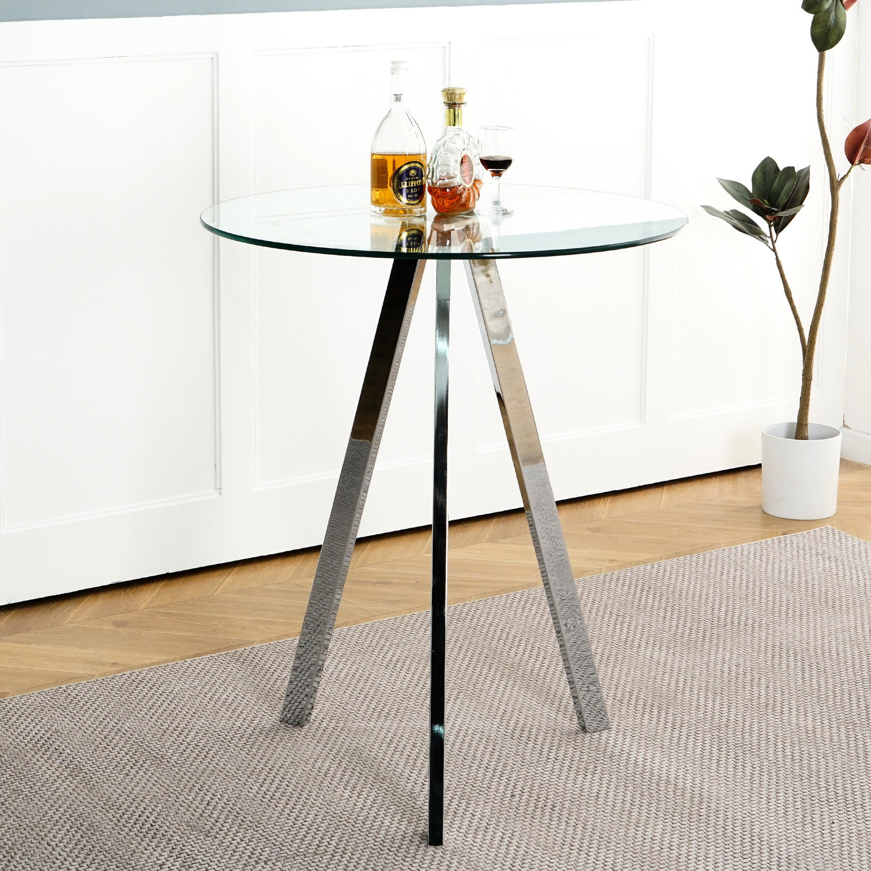 Mercer41 Modern Round Glass Table For Dining, 31.5" Tempered With Gold ...