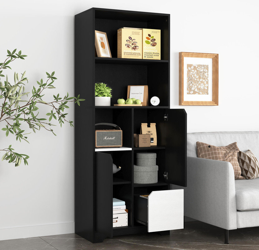 George Oliver Multifunctional Open Storage Space Bookcase with Doors ...