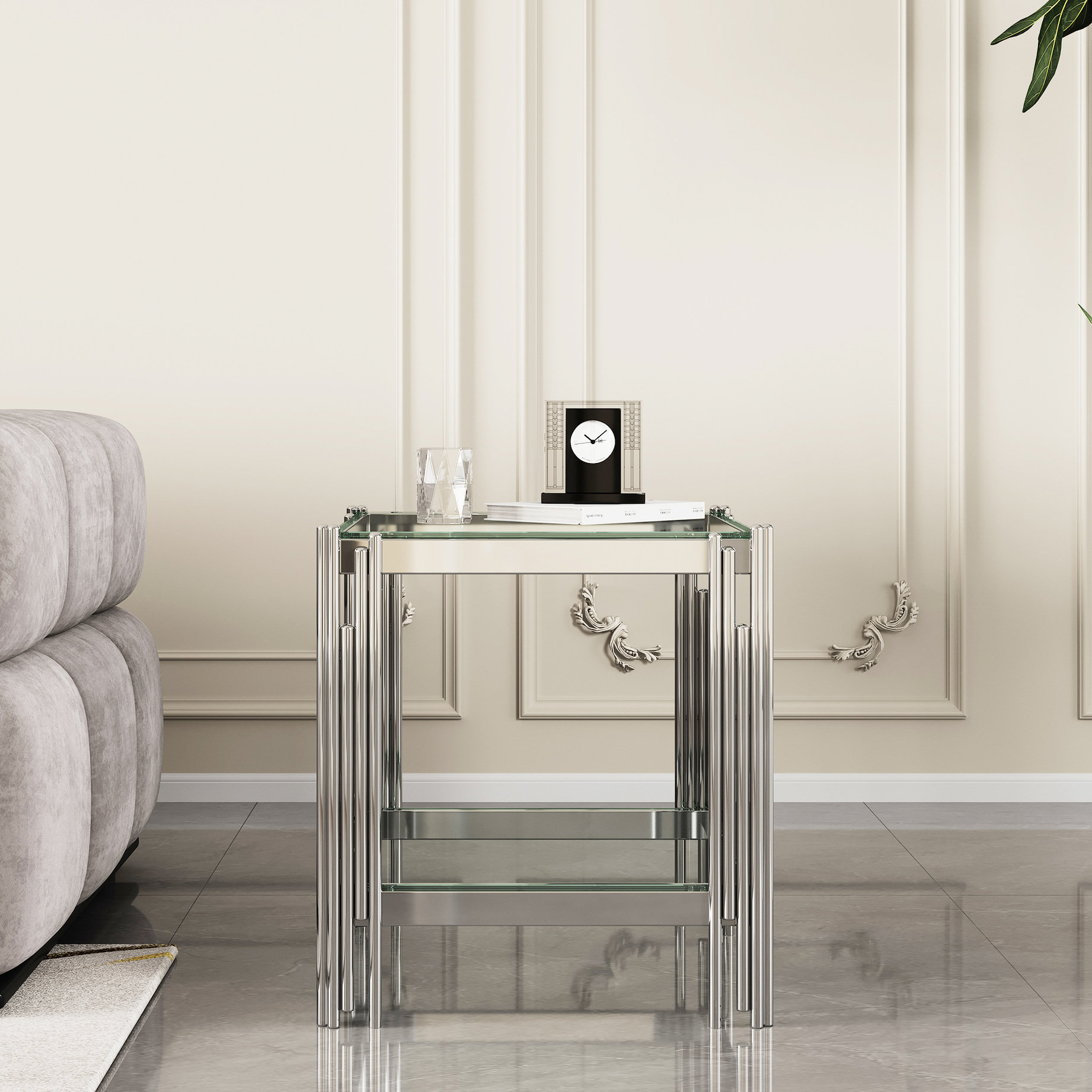 Latitude Run® Modern Luxury Tempered Glass And Silver Stainless Steel ...