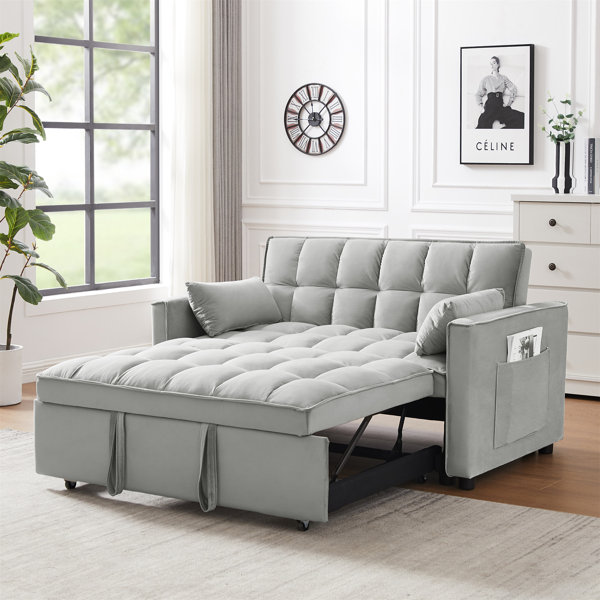 Mercer41 Kerionna Twin 55.2'' Upholstered Biscuit Back Convertible Sofa ...
