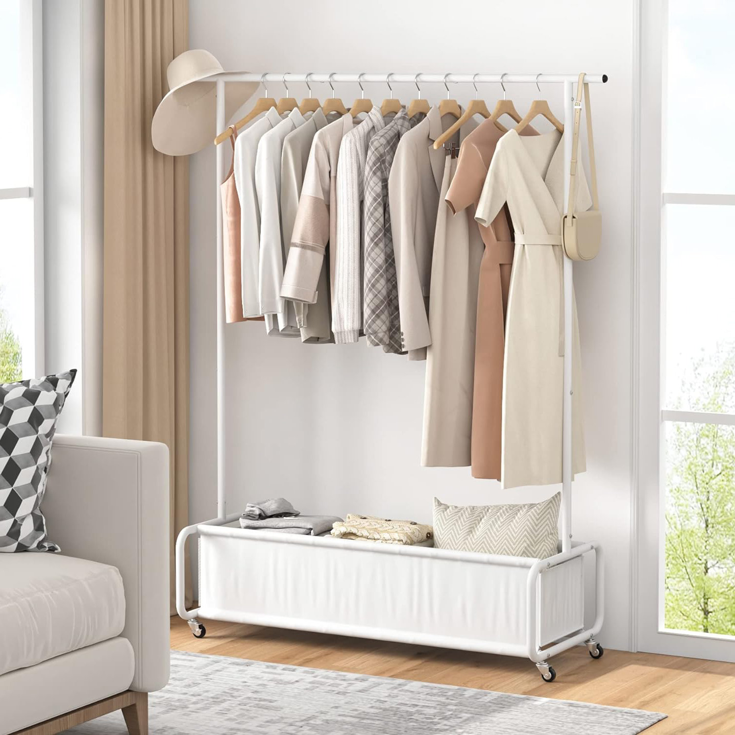 Rebrilliant Clothes Rack With Large Storage Bag, Clothes Organizer ...