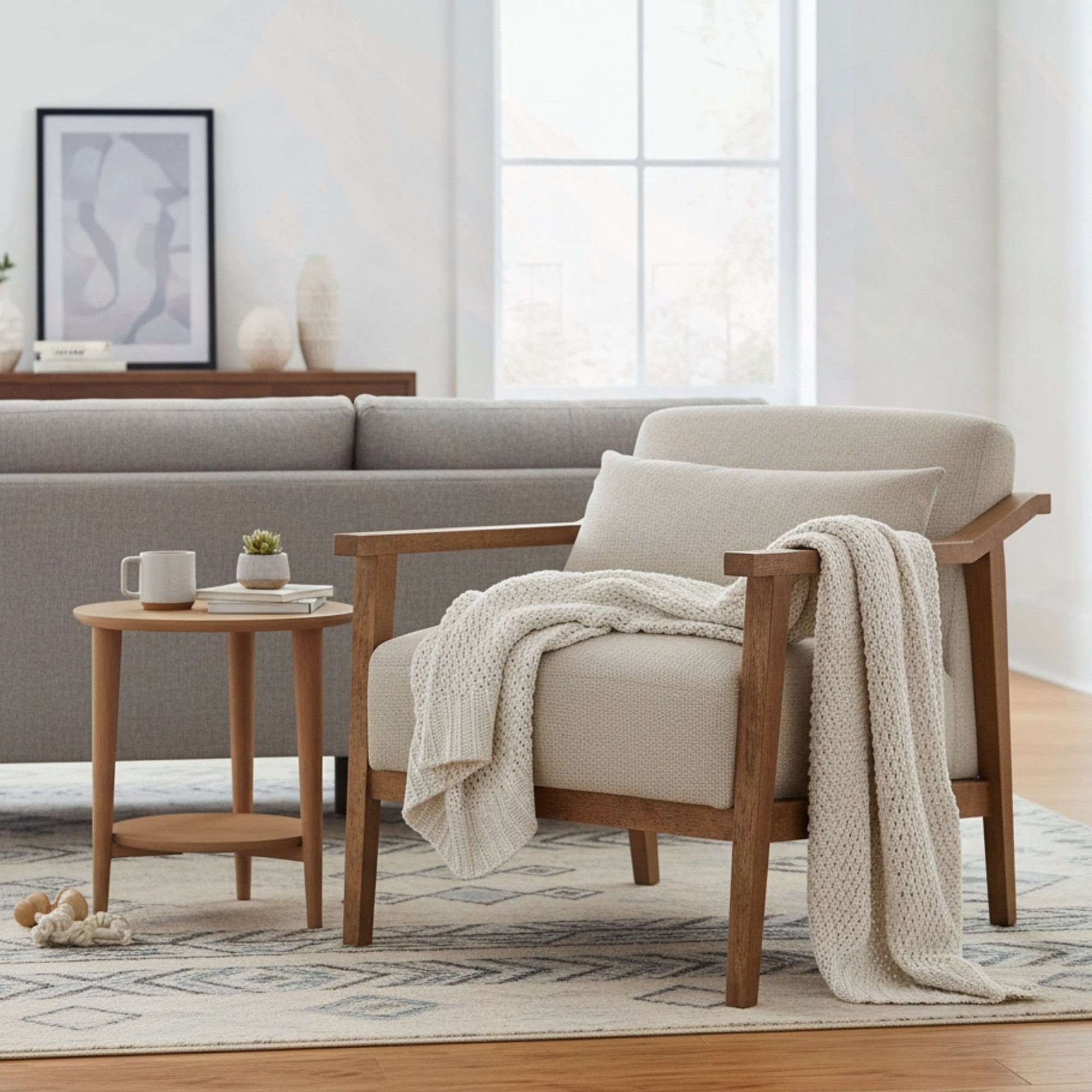 Corrigan Studio® Reagan Wood Arm Accent Chair with Lumbar Pillow ...