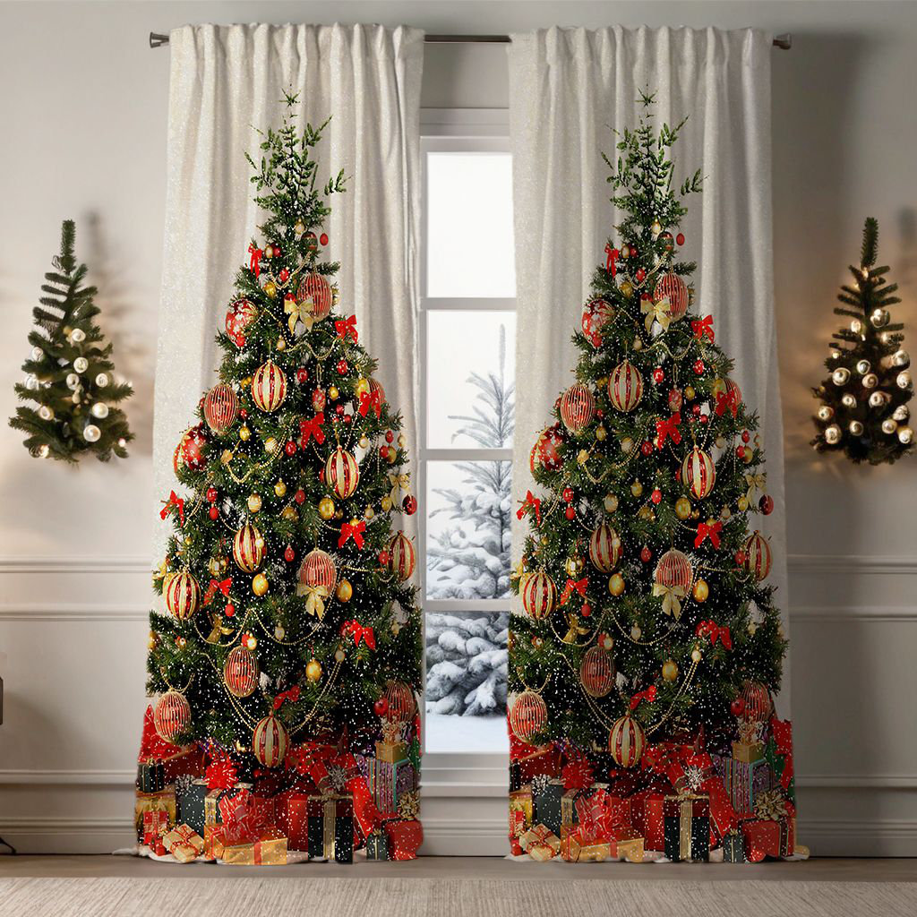 Lilijan Home & Curtain Christmas Decorative Tree Curtain | Wayfair
