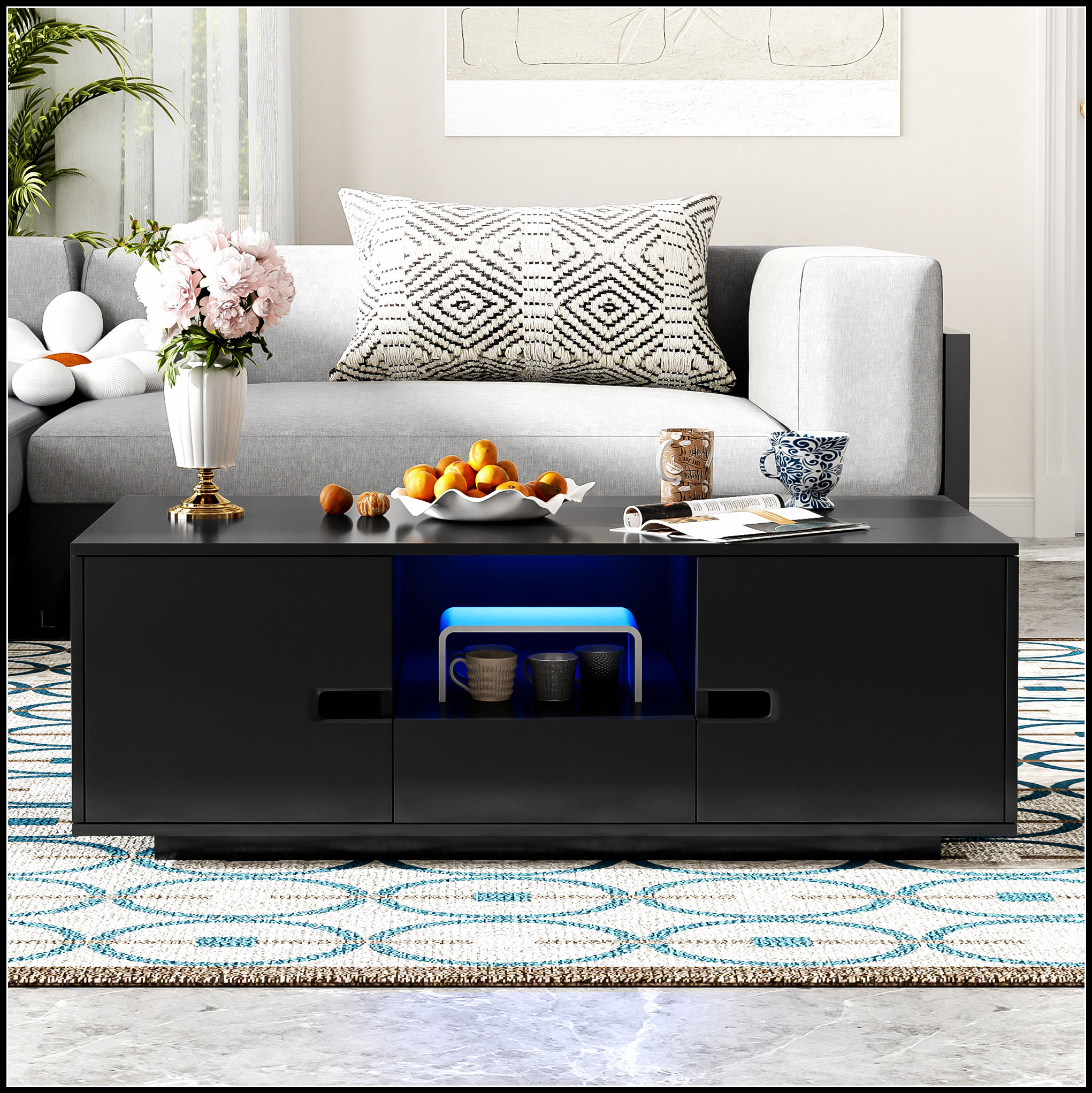 Ivy Bronx Modern High Glossy Rectangle Coffee Table, Stylish Center ...