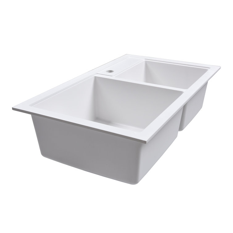 RBROHANT 33.85'' L Undermount Double Bowl Acrylic Kitchen Sink ...