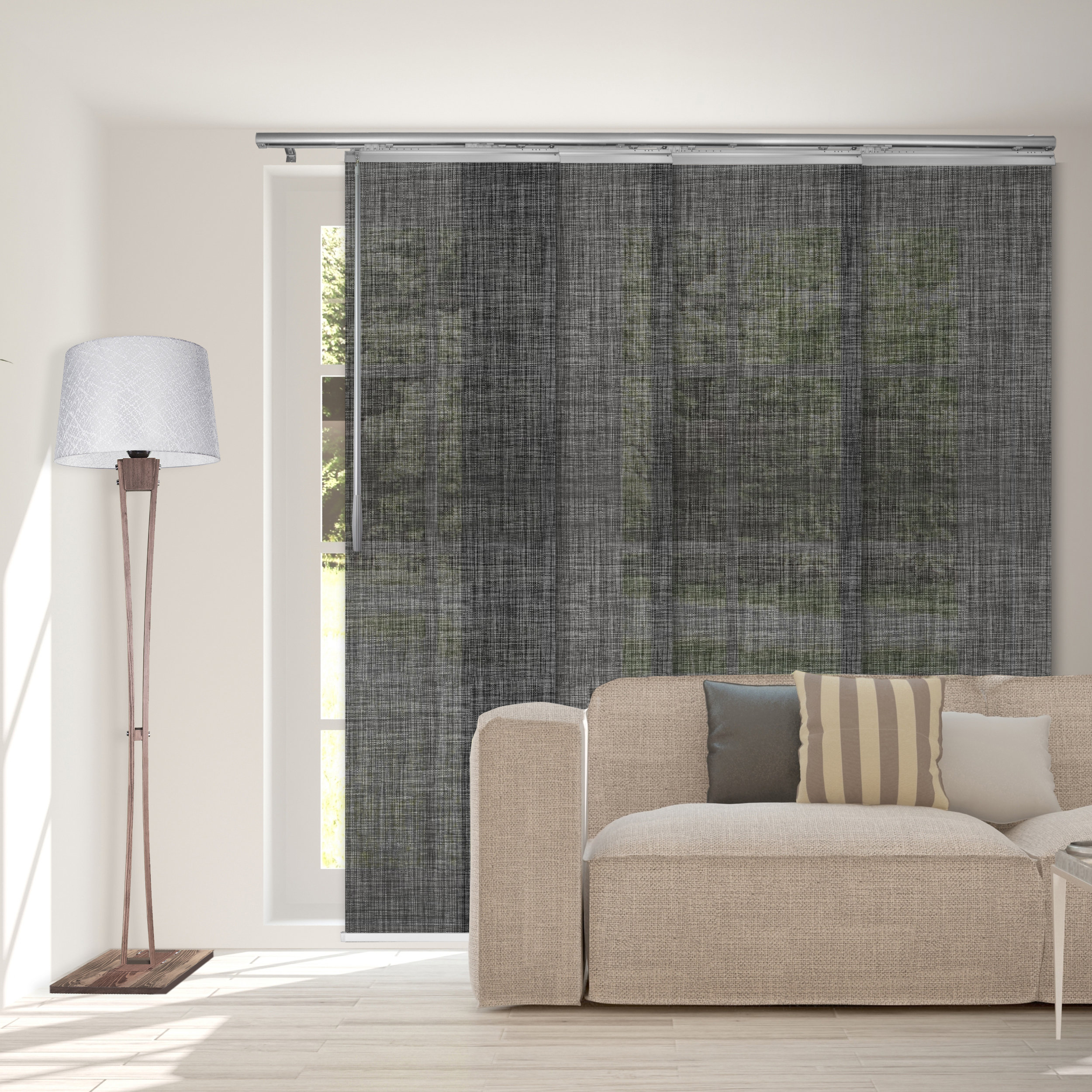 Rod Desyne Tweed 4-Panel Single Rail Panel Track Extendable 48"-88"W ...