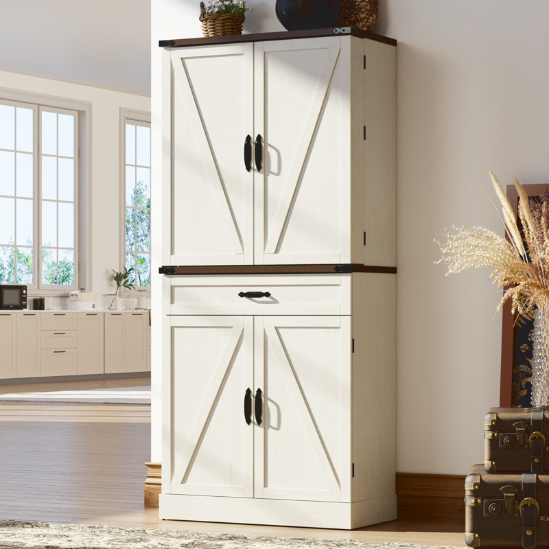 Gracie Oaks 71.3" Kitchen Pantry With 6 Door Shelves, 2 Sliding Storage ...
